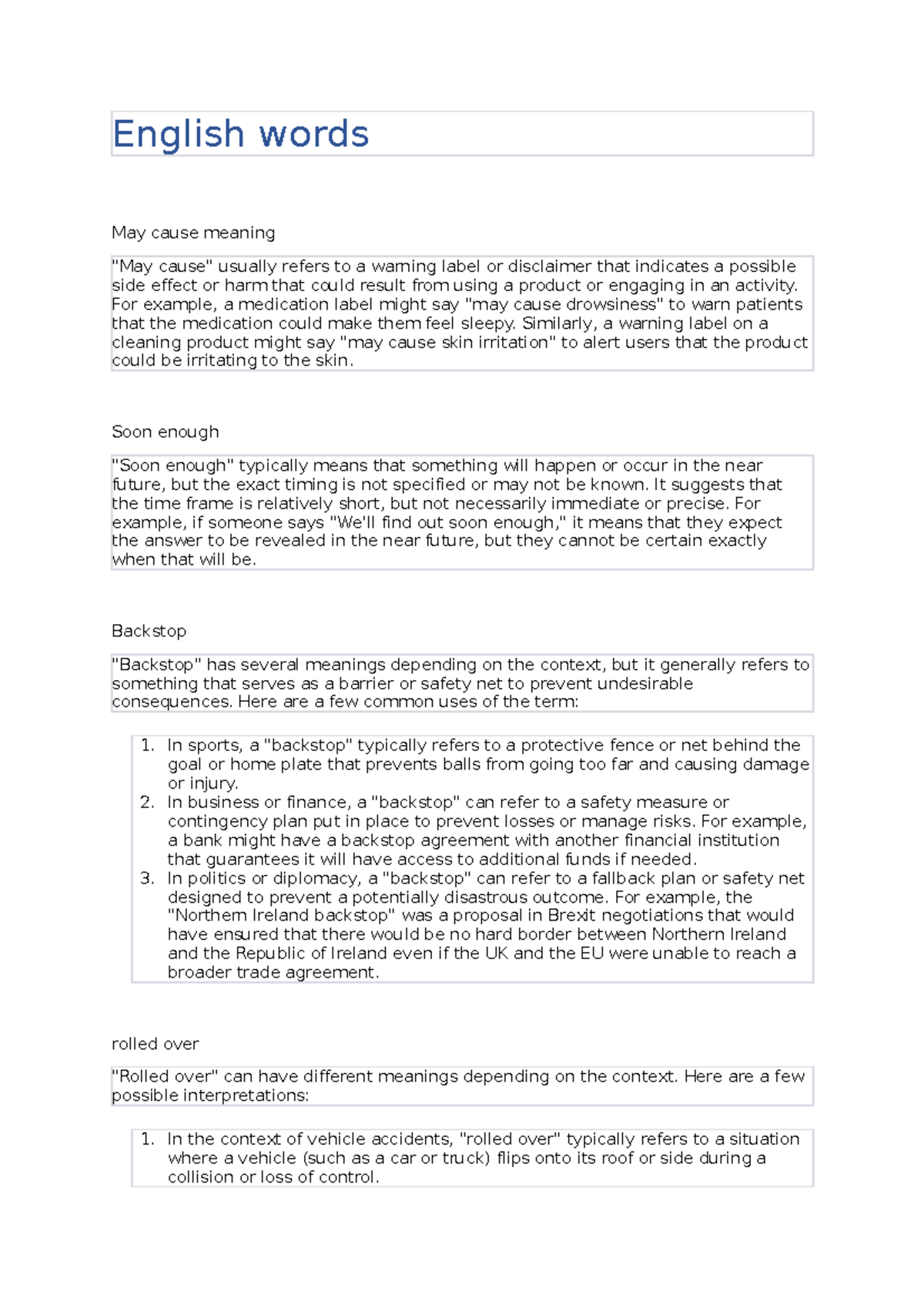 May uses - Role of finance - English words May cause meaning "May cause ...