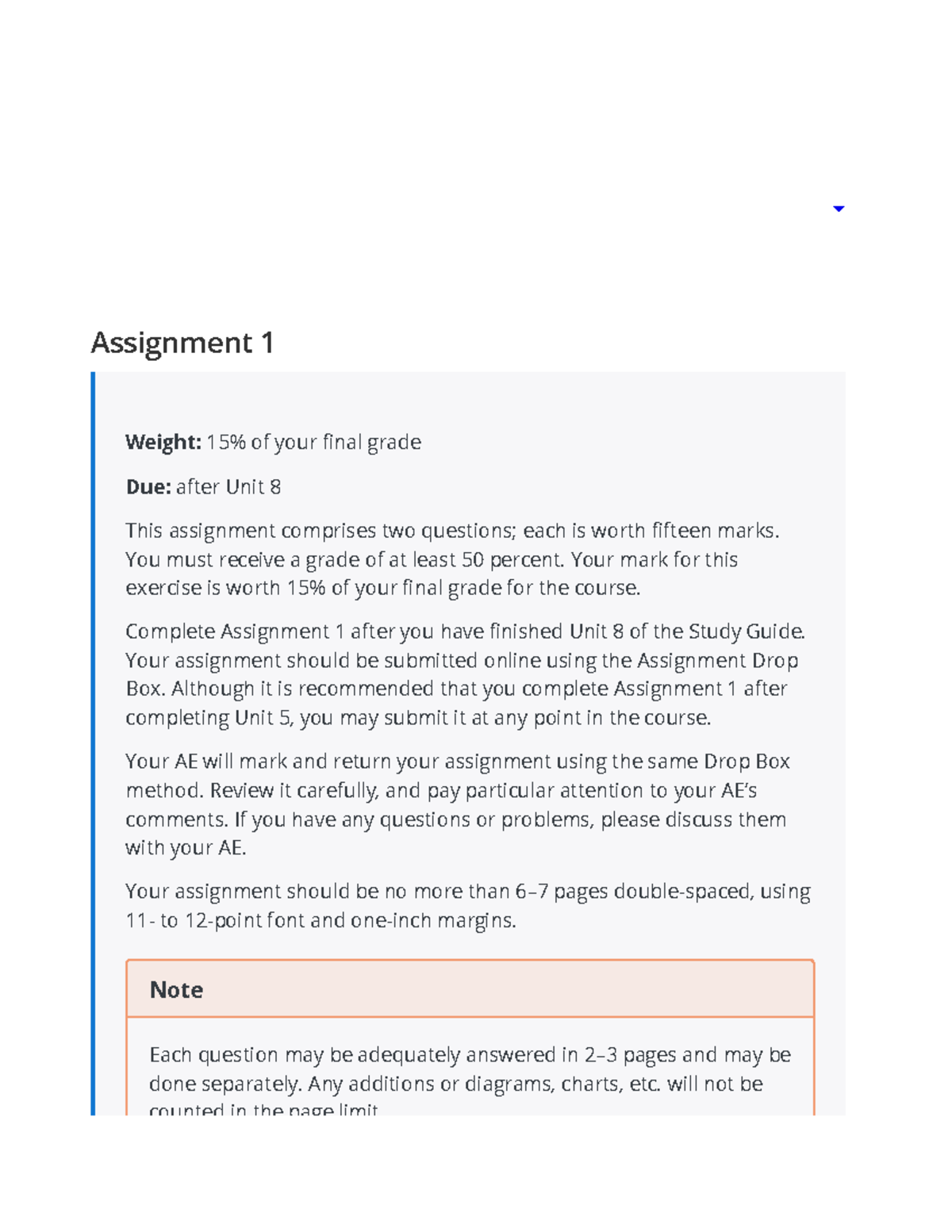 Assignment and course outline - ! Assignment 1 Weight: 15% of your ...