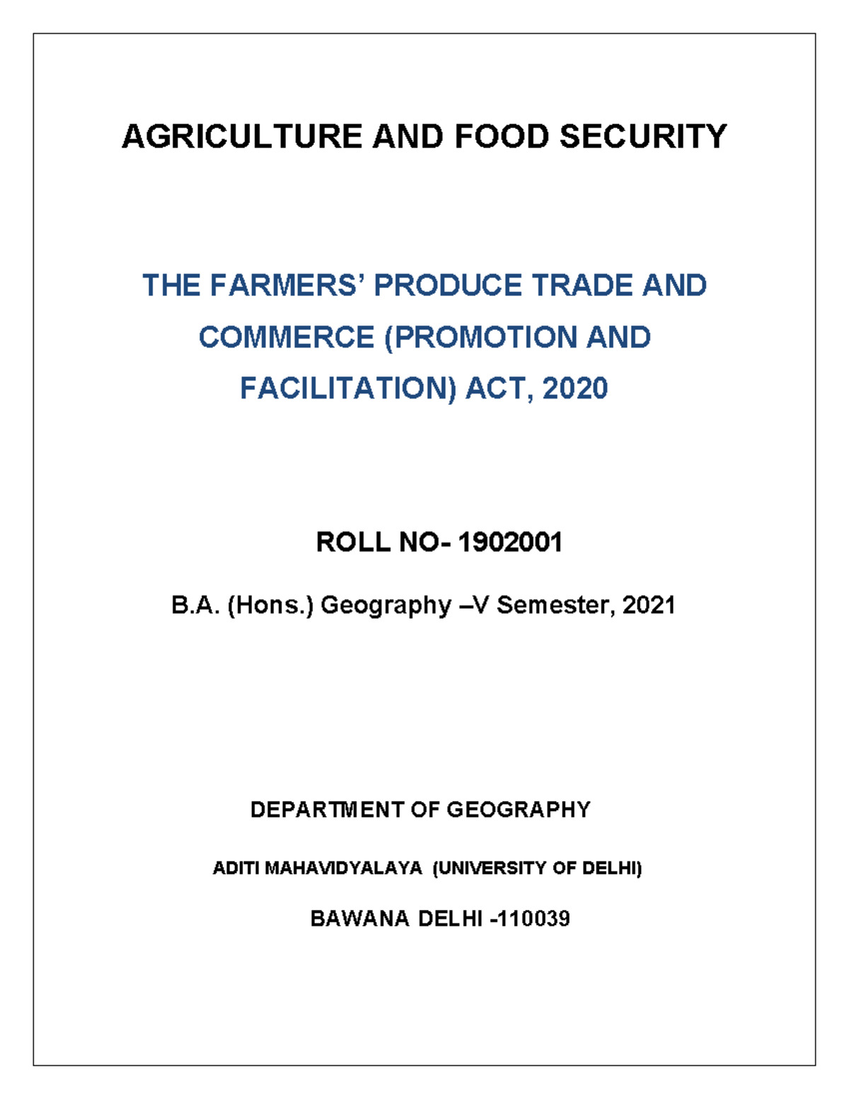 Agriculture AND FOOD Security - AGRICULTURE AND FOOD SECURITY THE ...