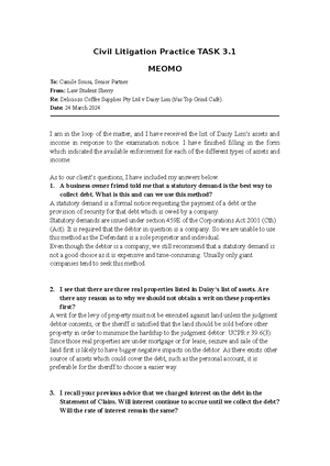 civil litigation task 2.2 - Submission outline Facts Ali Allen(Defendant) ordered 70,000 bricks ...