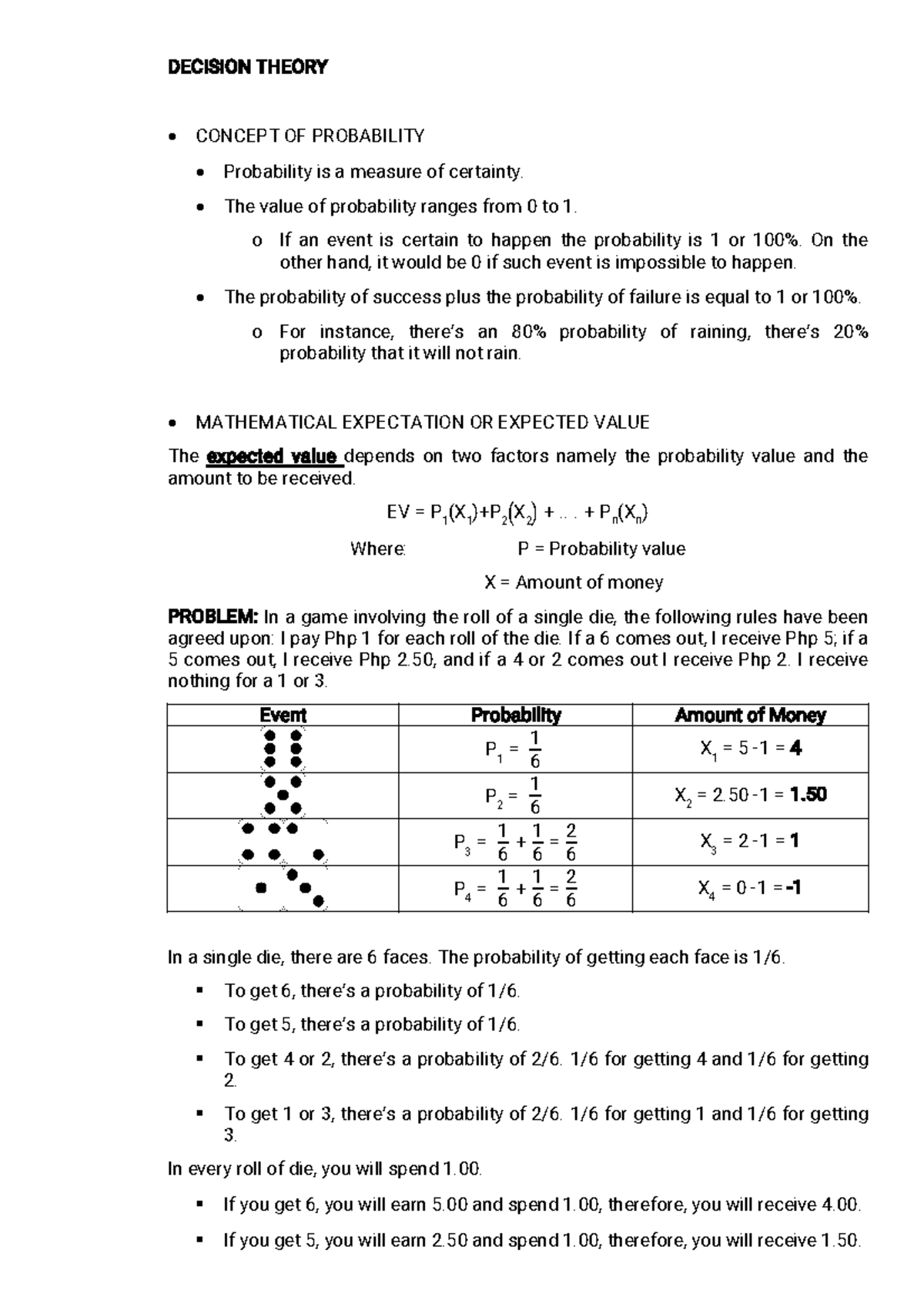Decision Theory - DECISION THEORY CONCEPT OF PROBABILITY Probability is ...