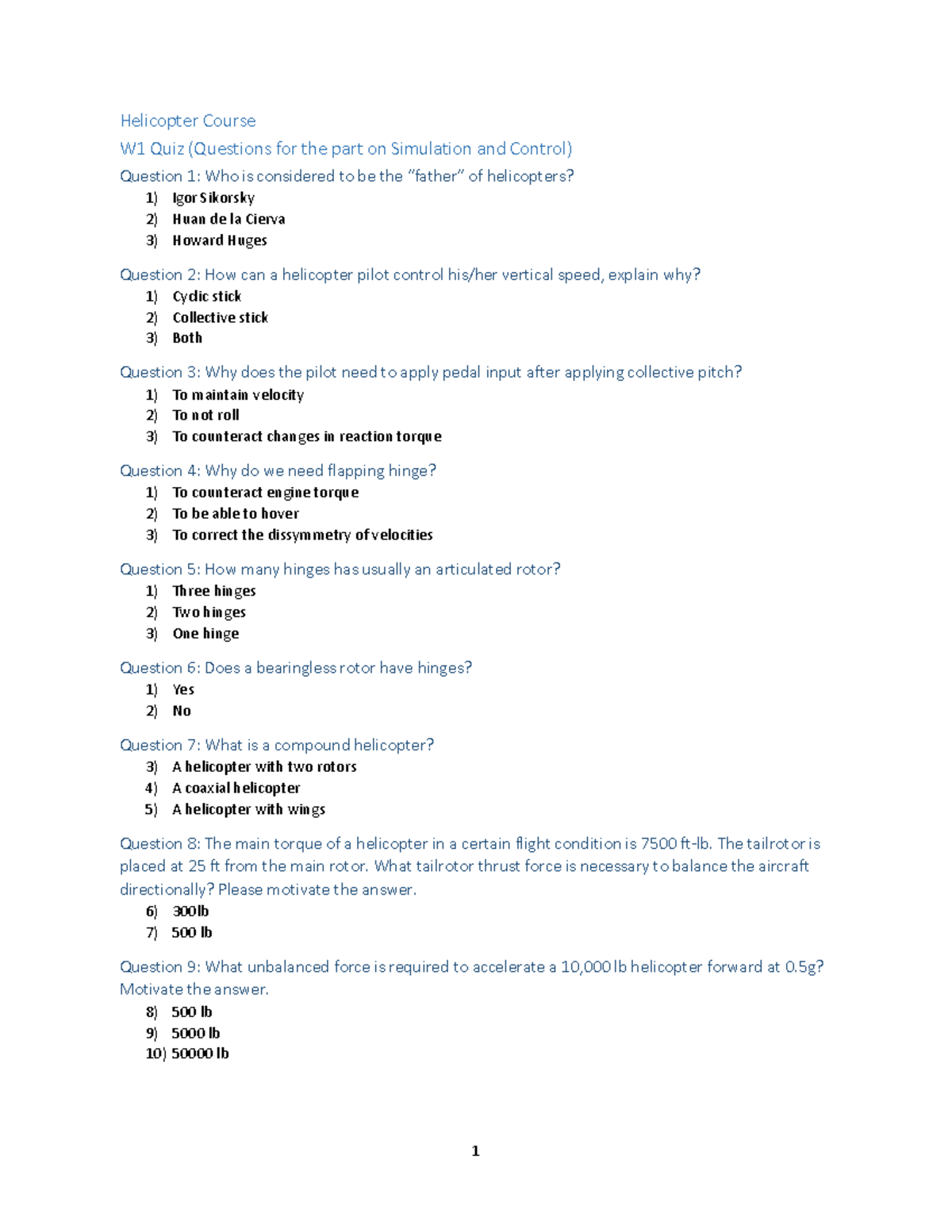 1 Quiz Helicopter Course Intro - 1 Helicopter Course W1 Quiz (Questions ...