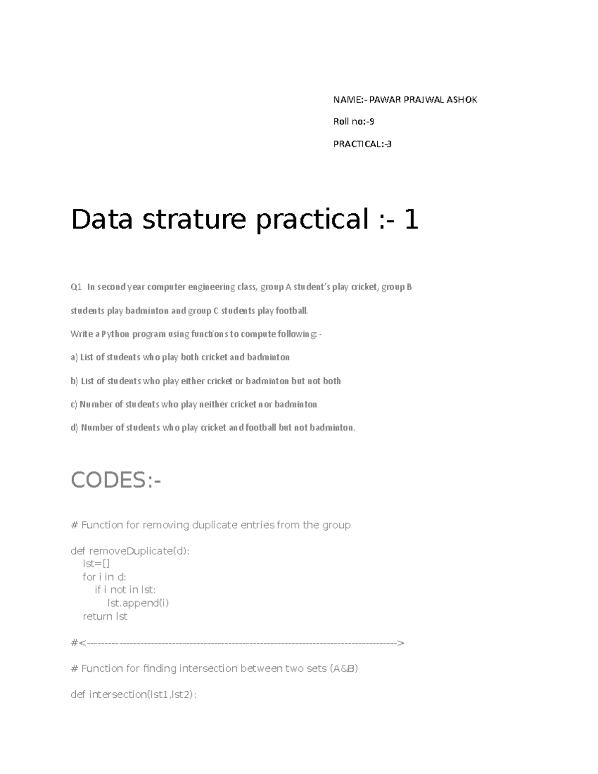 Data strature practical 1 - NAME:- PAWAR PRAJWAL ASHOK Roll no ...