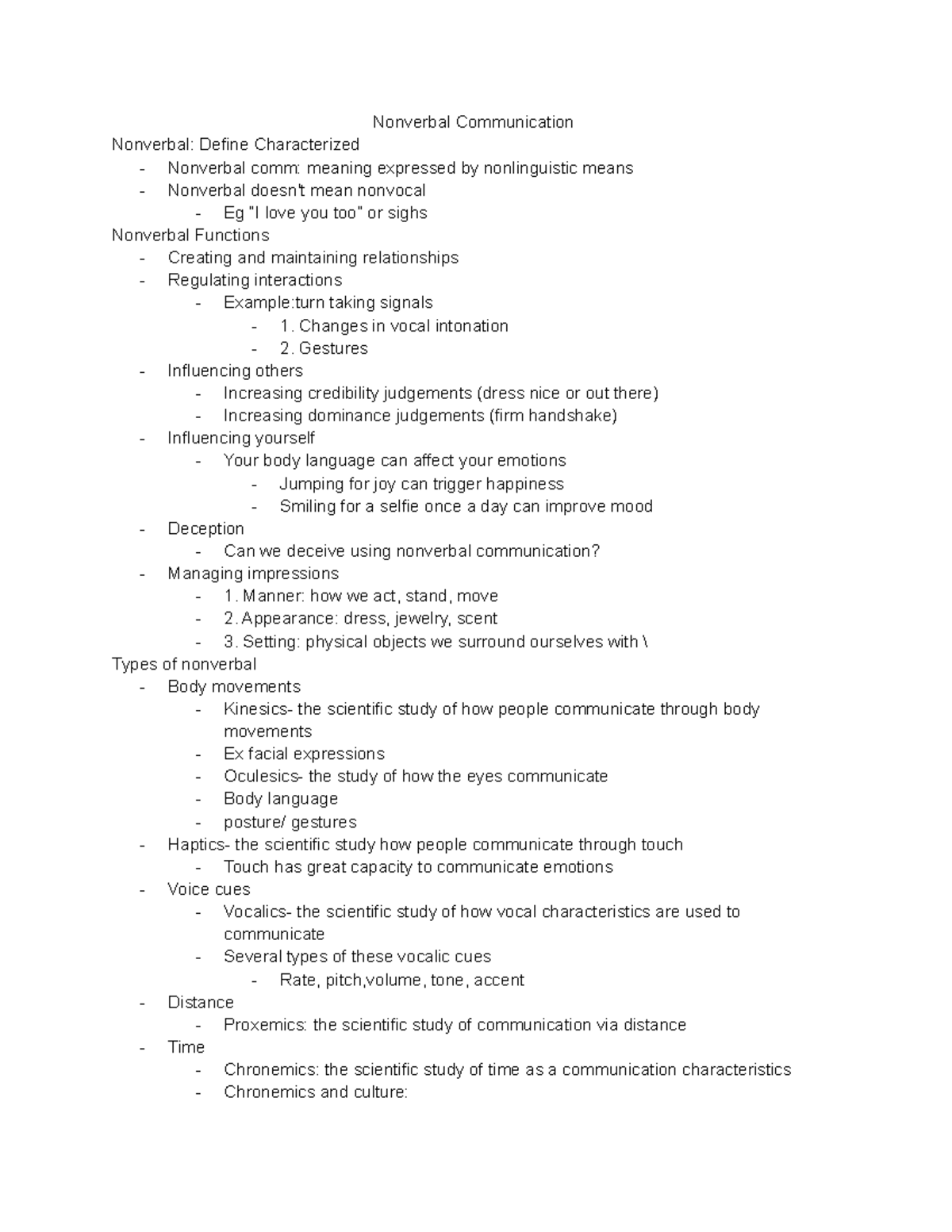 Chapter 6 - notes - Nonverbal Communication Nonverbal: Define ...