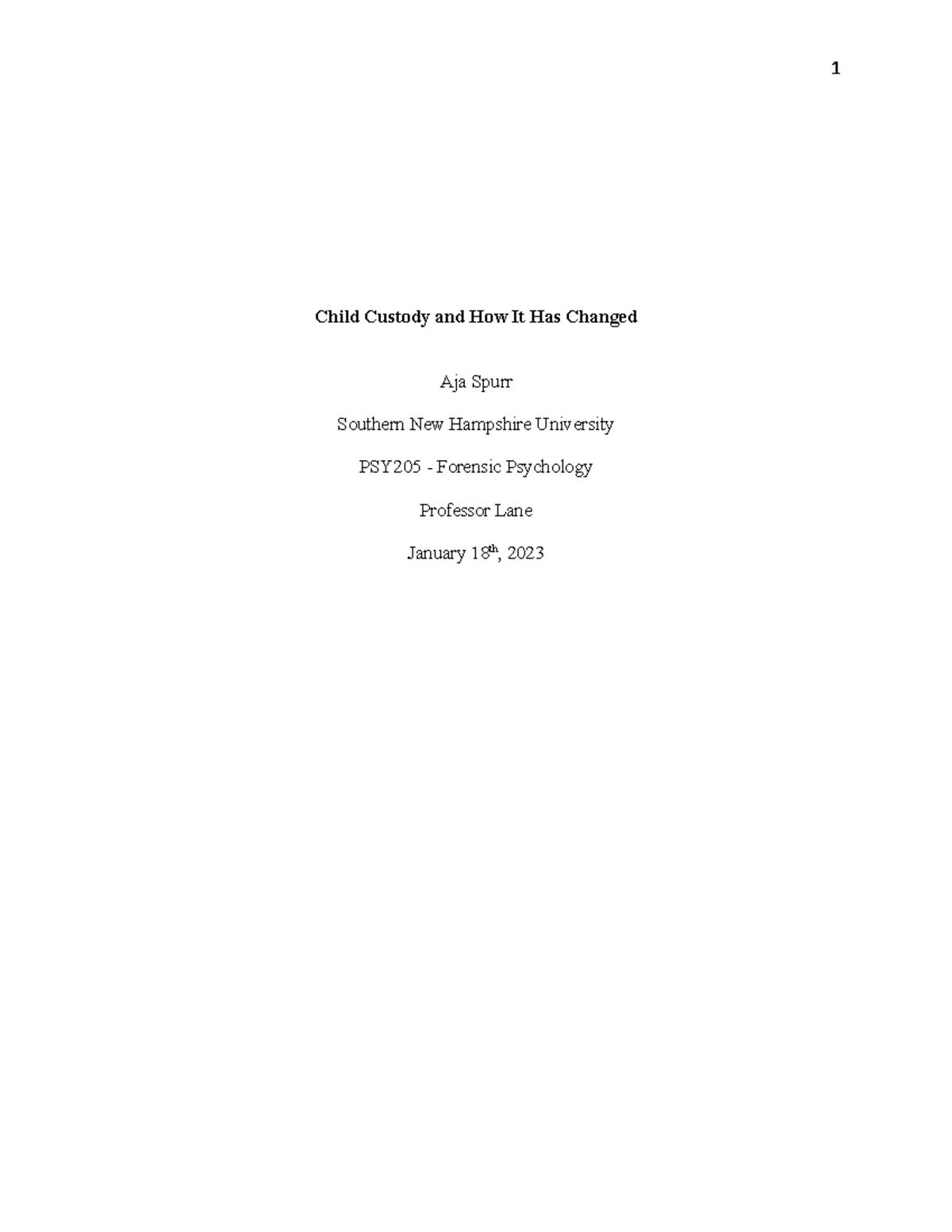 3-3 Short paper FP - Child Custody and How It Has Changed Aja Spurr ...