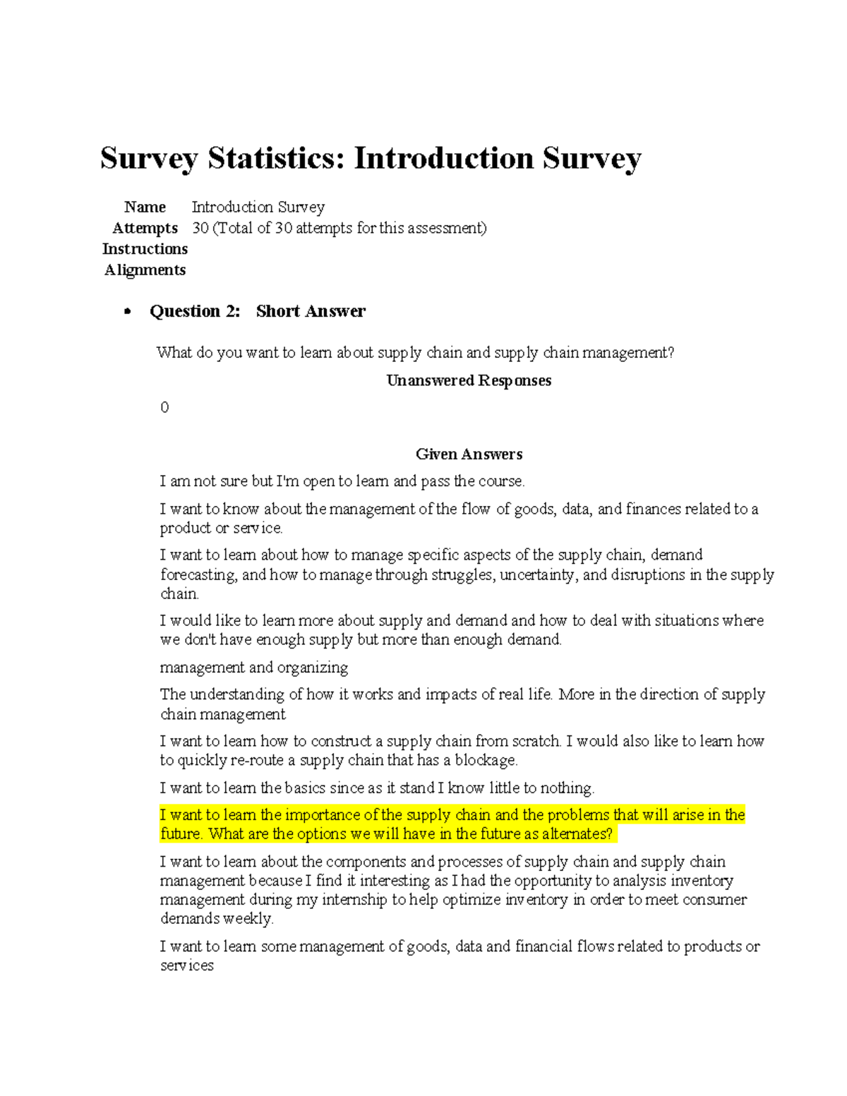 Student responses to survey - Survey Statistics: Introduction Survey ...