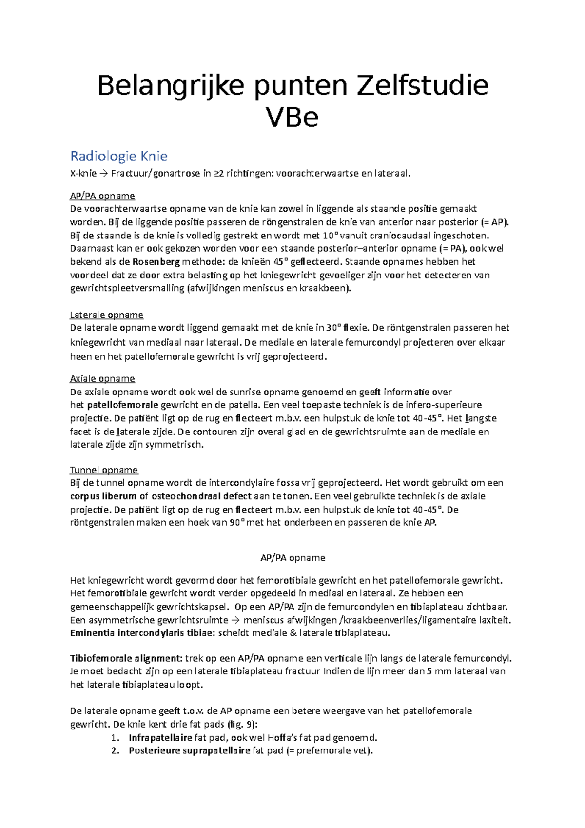 Belangrijke punten van de Zelfstudie VBe - Belangrijke punten ...