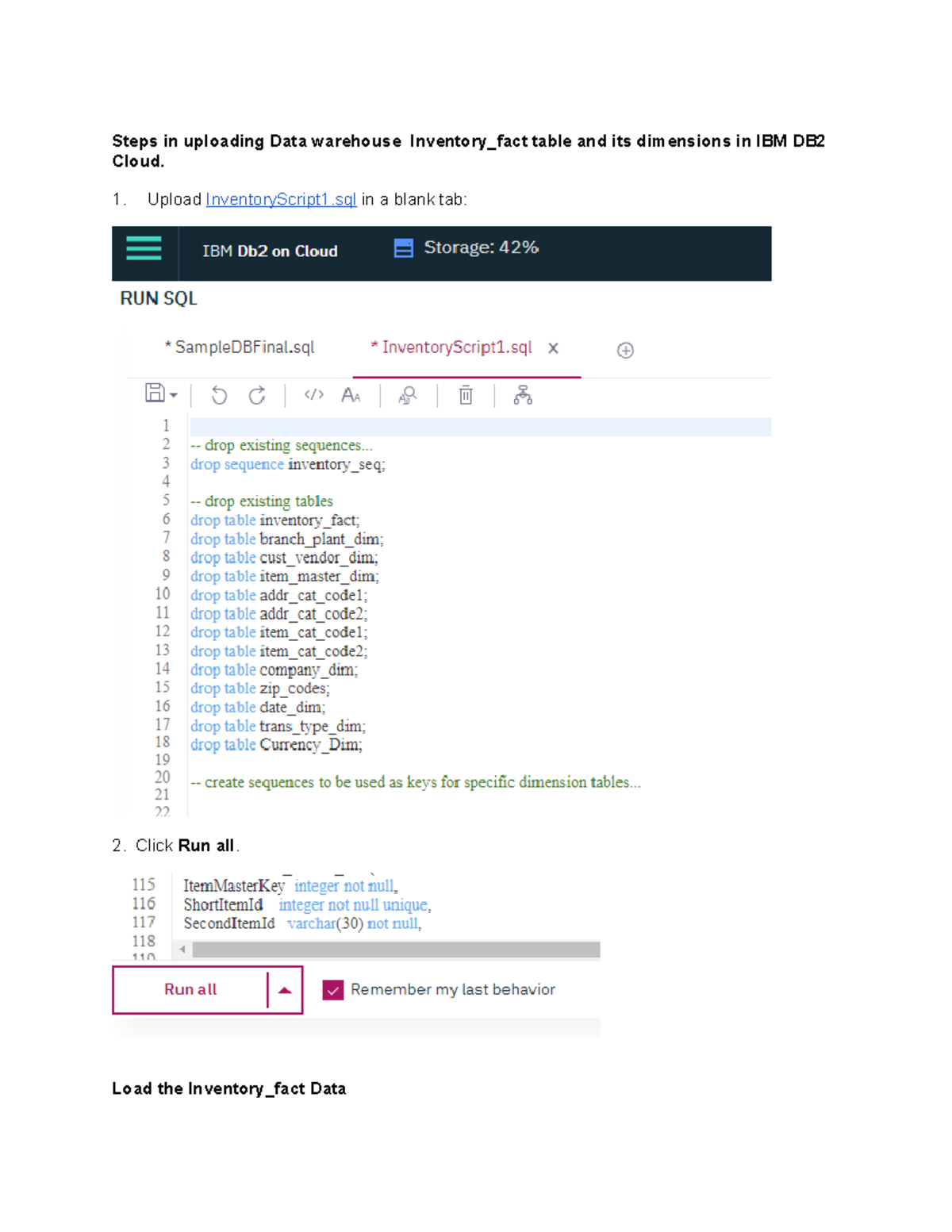 Steps in-uploading-Data-warehouse-for-Inventory fact-table-and-its-dimensions-in-IBM-DB2-Cloud ...