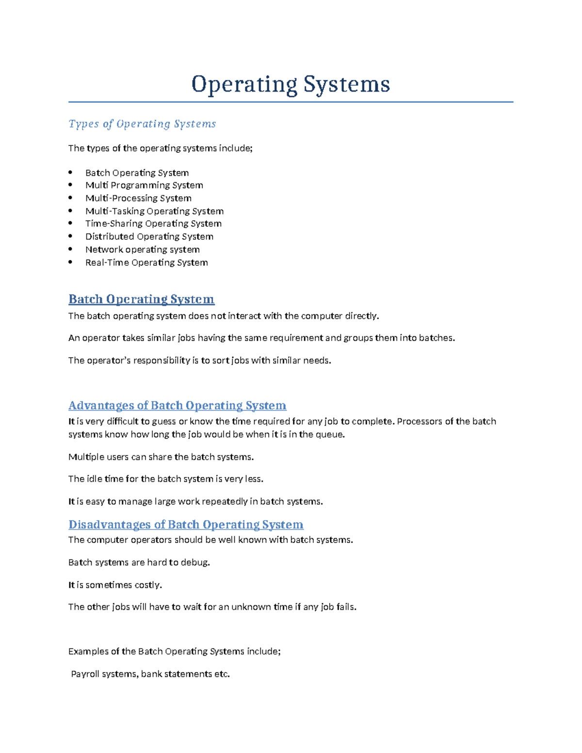 Types of Operating Systems - Operating Systems Types of Operating ...
