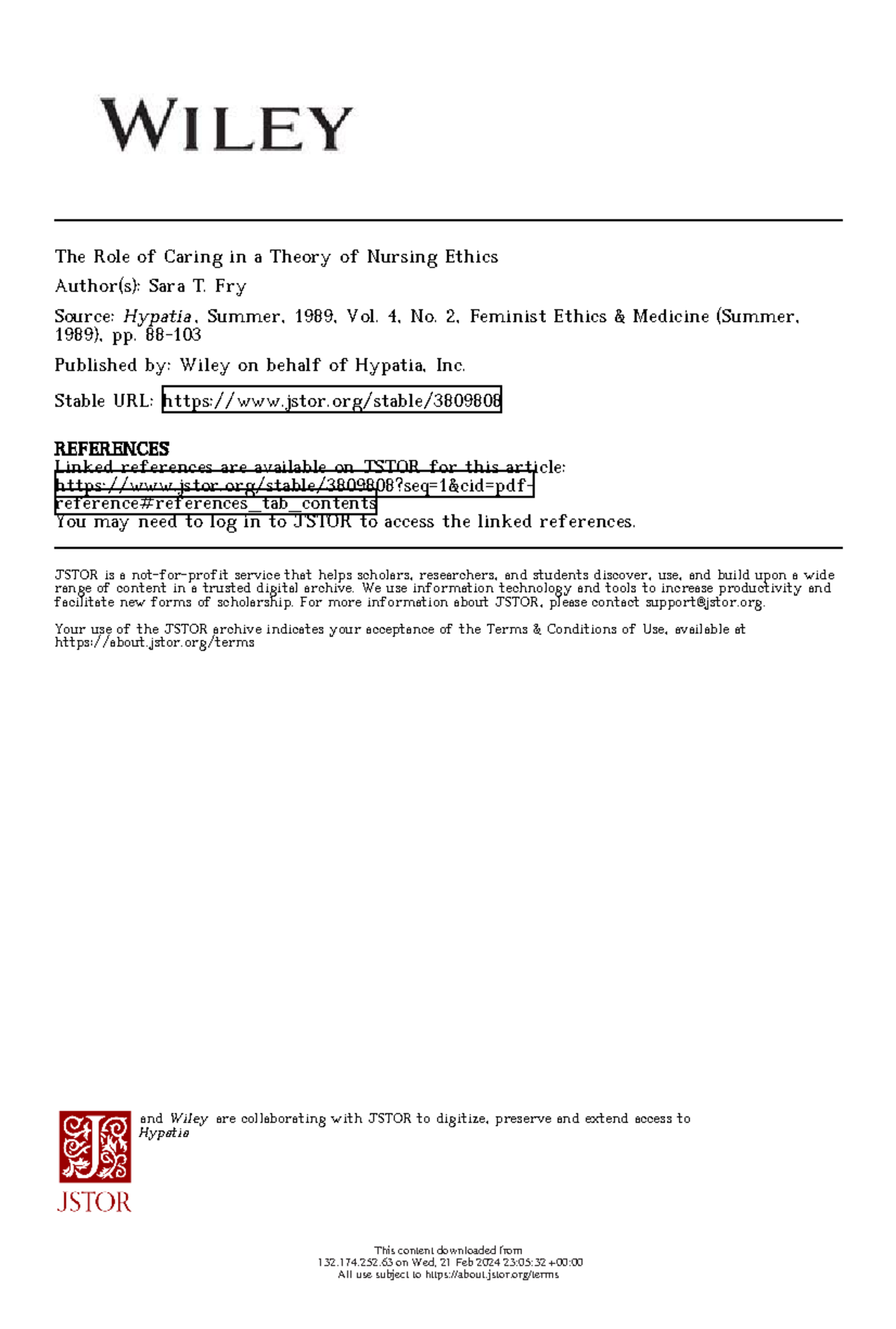 Fry-Role Caring Theory-1989 - The Role of Caring in a Theory of Nursing ...