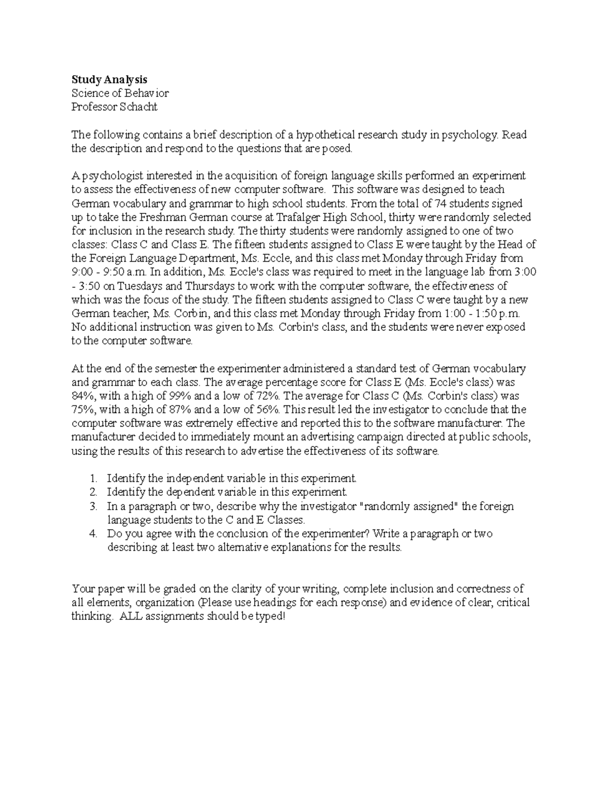 Study Analysis - Study Analysis Science of Behavior Professor Schacht ...