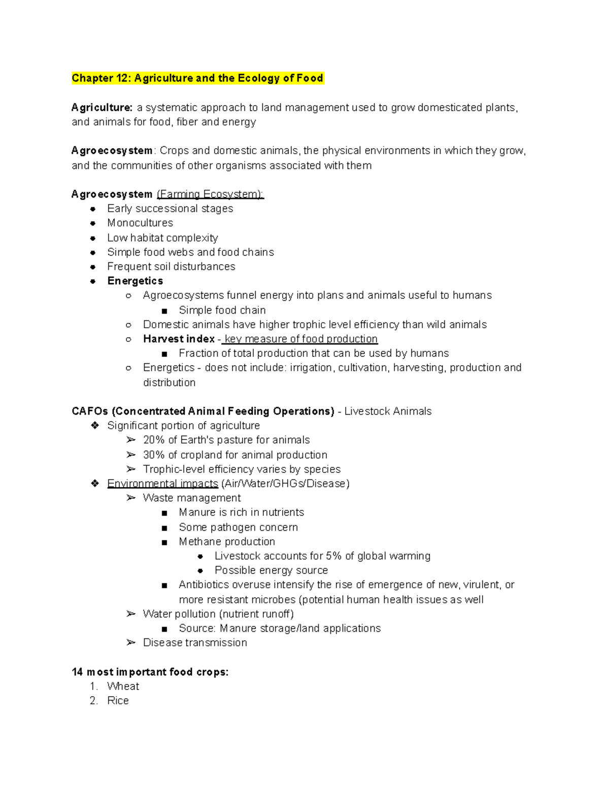 The Enviroment Chapter 12 Notes - Tarek Riad - Chapter 12: Agriculture ...
