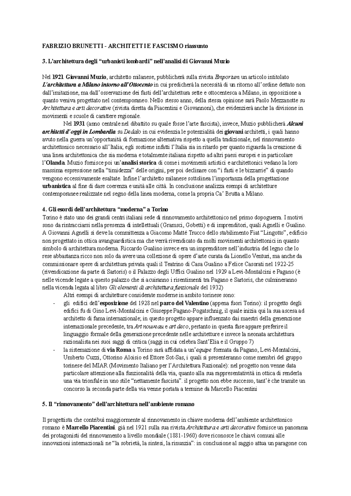 Fabrizio Brunetti - Architetti e Fascismo: riassunto - FABRIZIO BRUNETTI - ARCHITETTI E FASCISMO ...