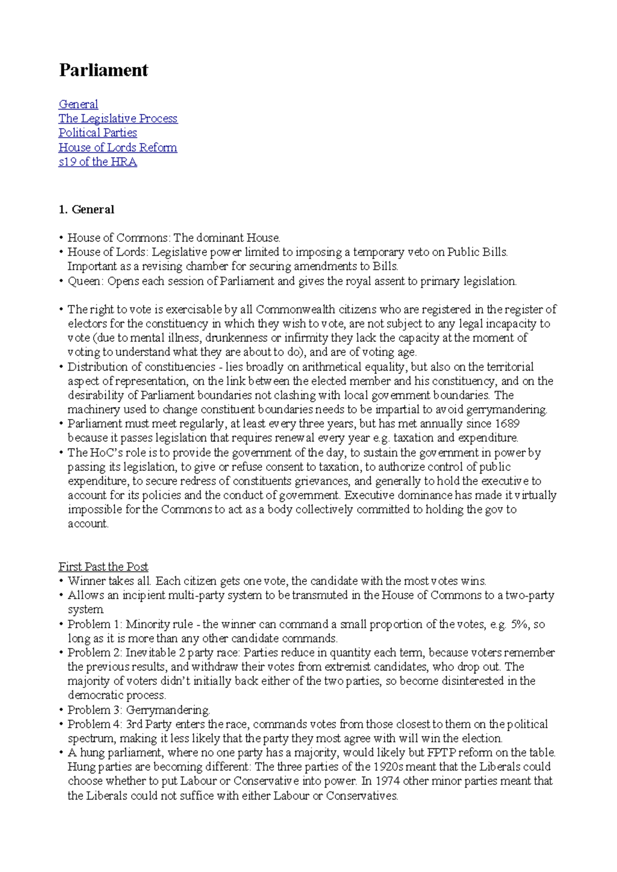 Parliament 2013 - These notes discuss Public Law Topics - Parliament ...