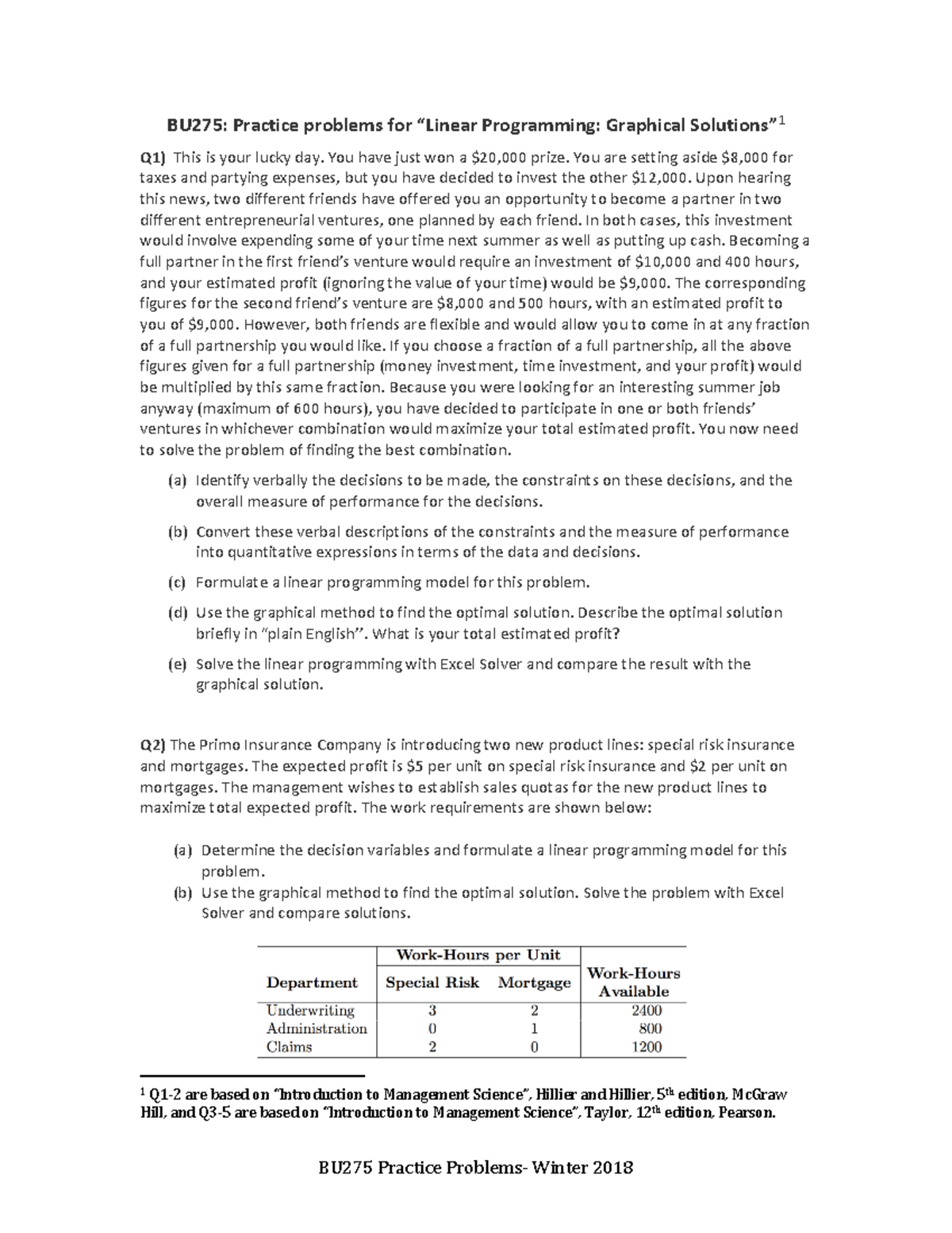 Problems LP Graphical - BU275: Practice problems for