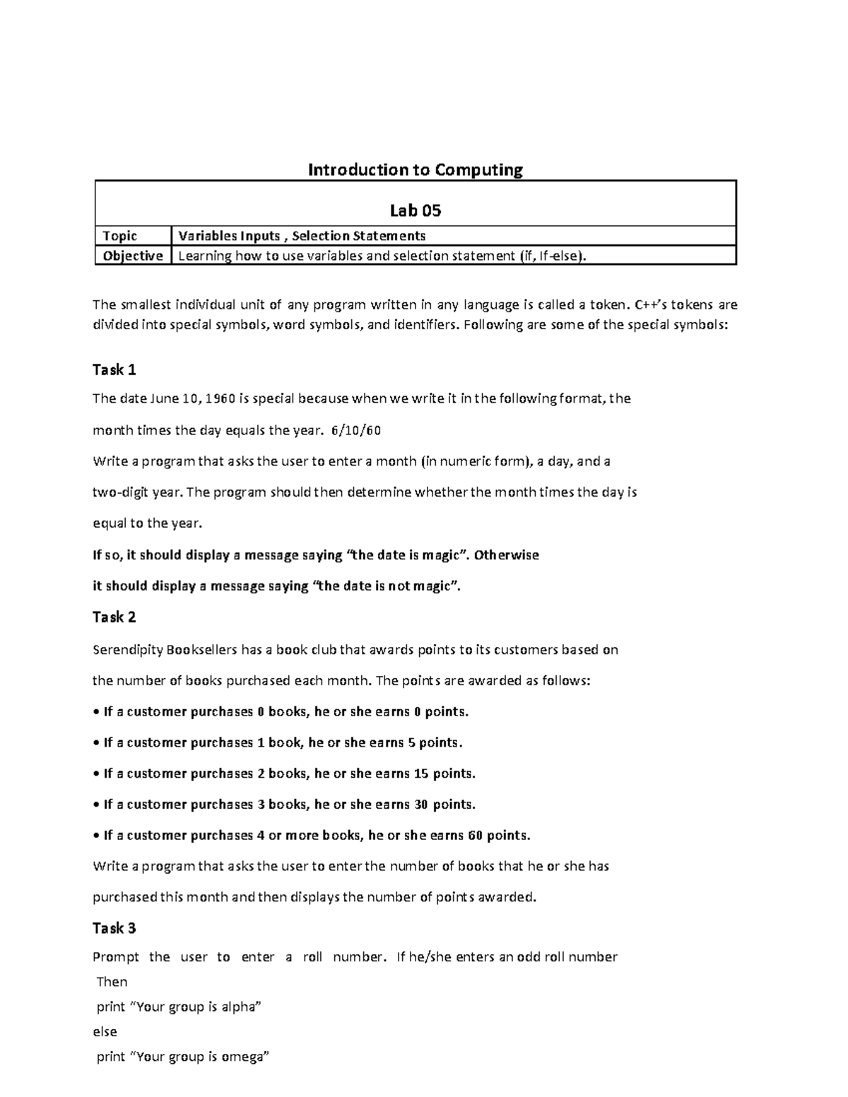 Lab 5 - important - Introduction to Computing Lab 05 Topic Variables ...