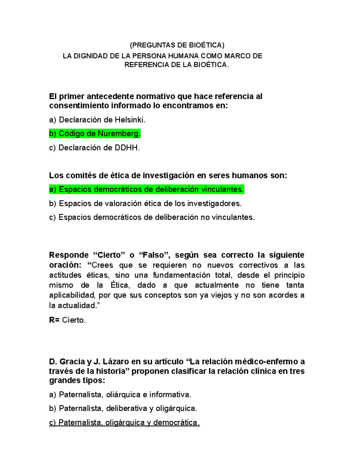 ( Preguntas DE Bioética) LA Dignidad DE LA Persona Humana COMO Marco DE ... ( Preguntas DE Bioética) LA Dignidad DE LA Persona Humana COMO Marco DE ...