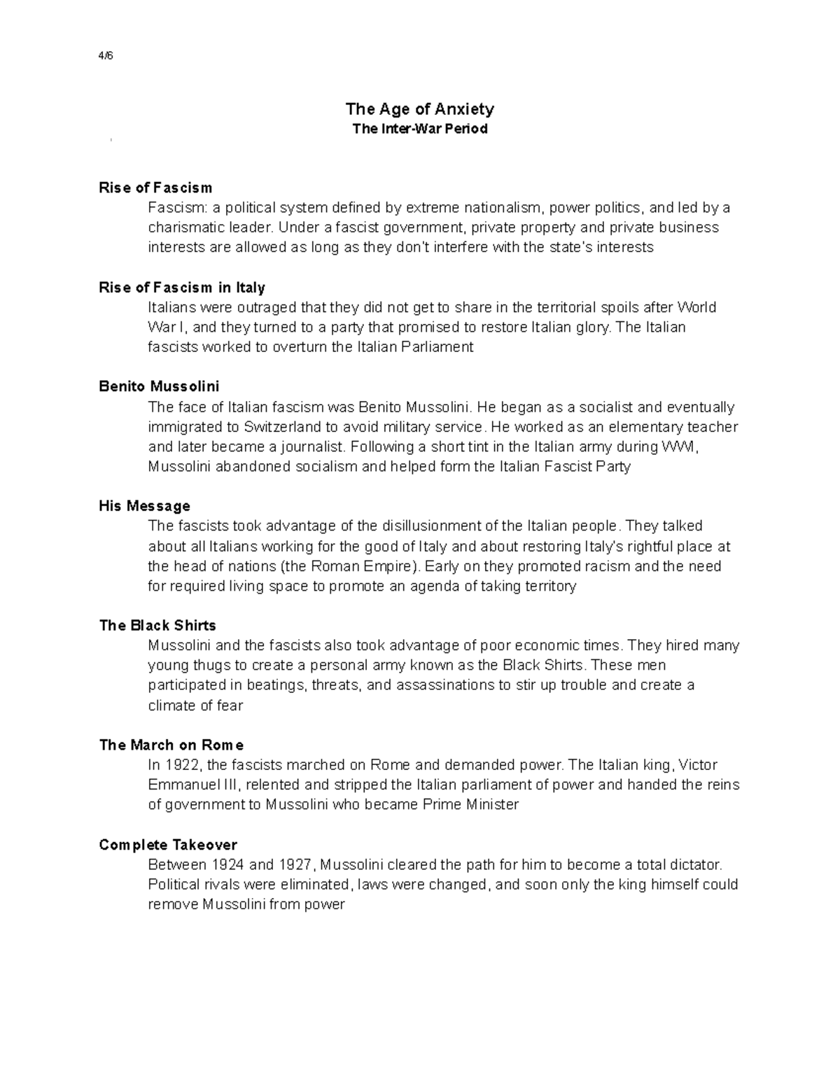 The Age of Anxiety (notes) - The Age of Anxiety The Inter-War Period ...