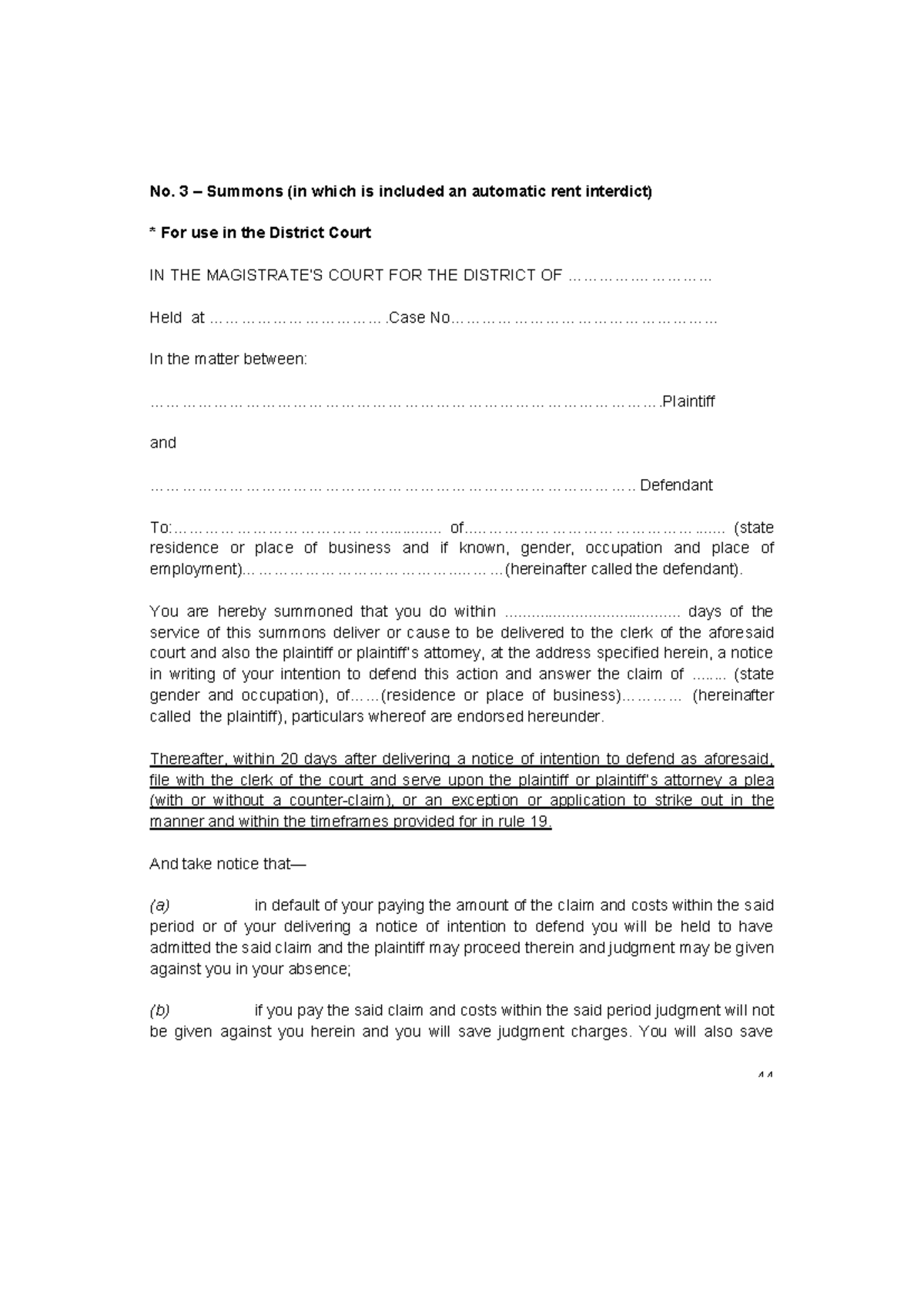 MCR - Form 3 - MCR 3 - GOVERNMENT GAZETTE, 17 DEcEMbER 2021 ANNEXURE No. 3 – Summons (in which ...