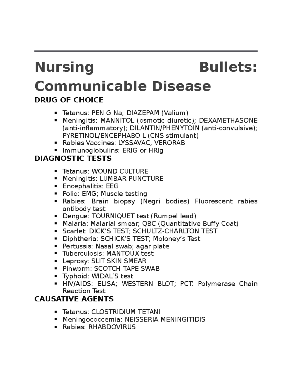 Communicable Disease Nursing Bullets - Nursing Bullets: Communicable ...