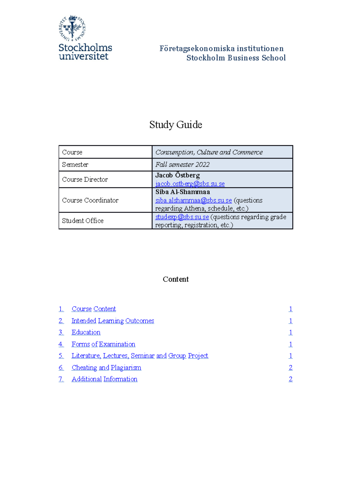 CCC Study Guide Fall 2022 - Företagsekonomiska institutionen Stockholm ...