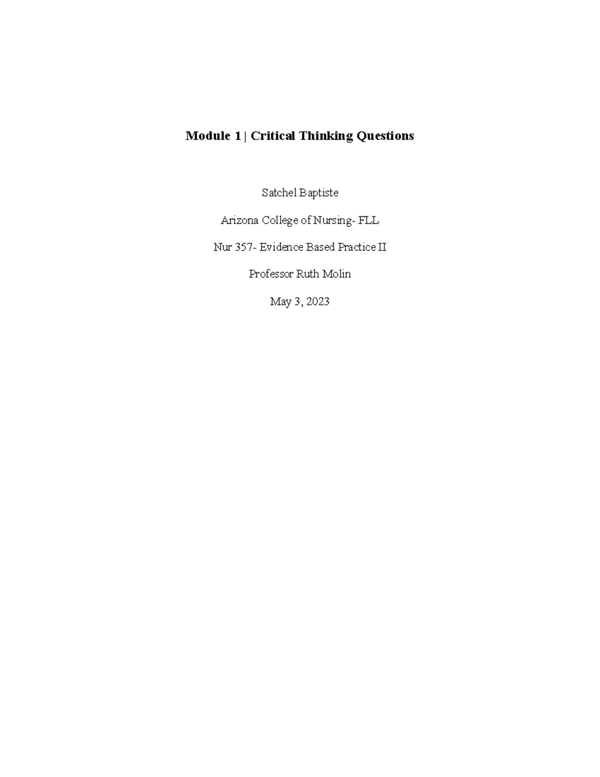 Critical Thinking Questions - Module 1 | Critical Thinking Questions ...
