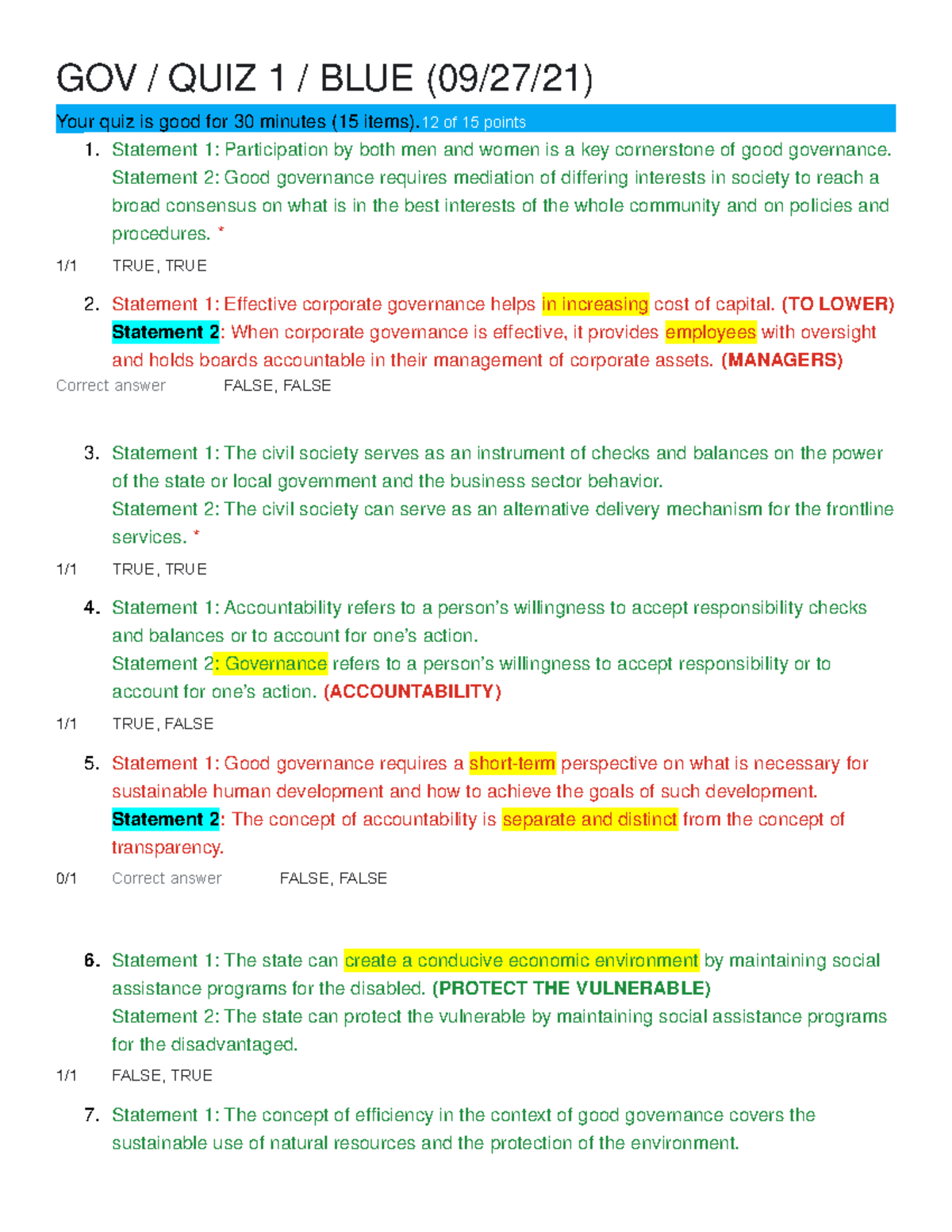 GOV QUIZ 1 2 and 3 - Practice quizzes on Corporate Governance - GOV ...
