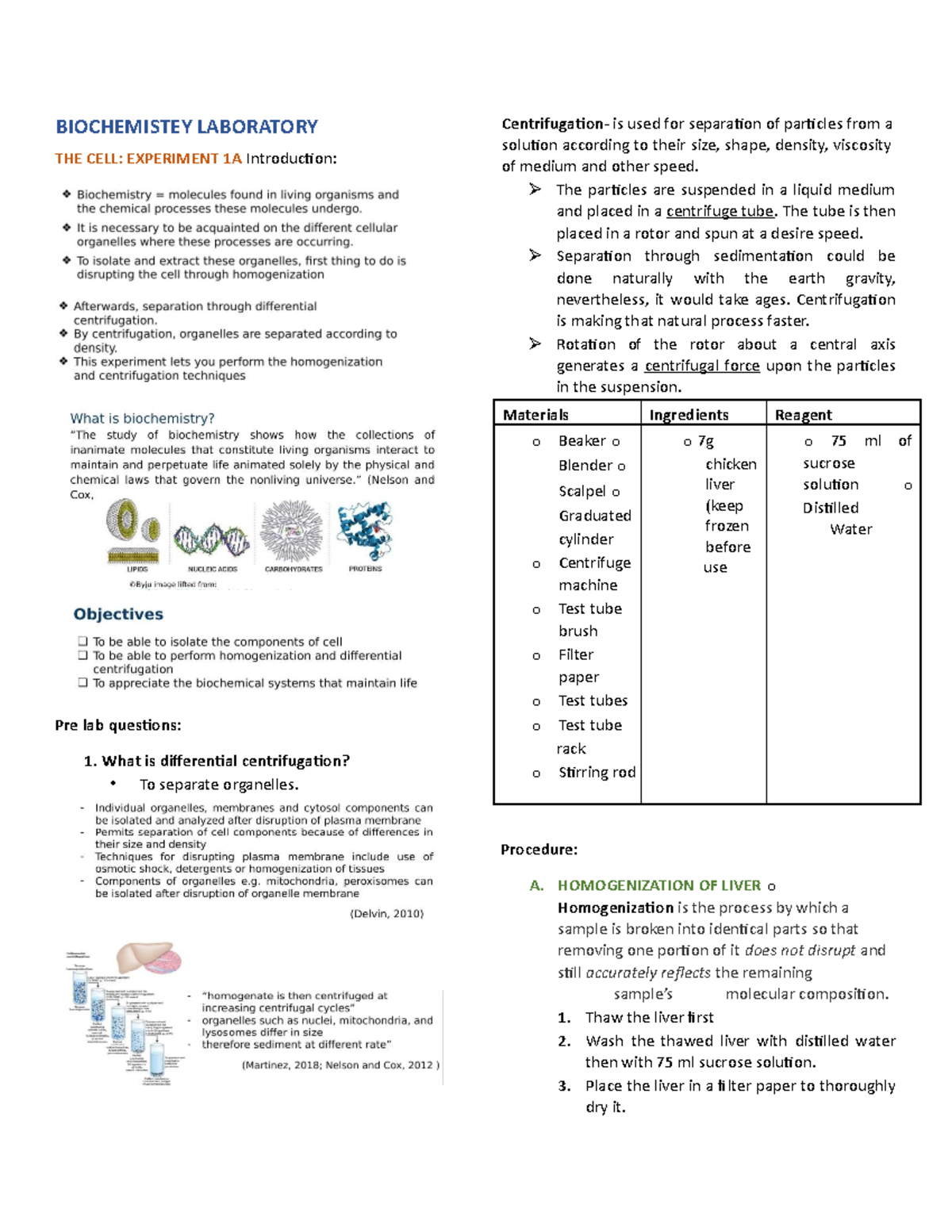 Lab Reviewer - laboratory - BIOCHEMISTEY LABORATORY THE CELL ...