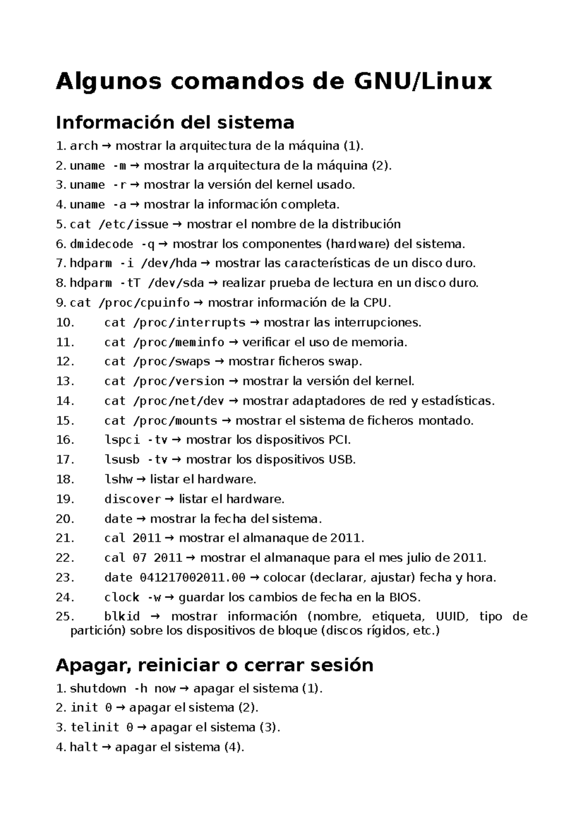 Comandos Shell - Codigos - Algunos comandos de GNU/Linux Información ...