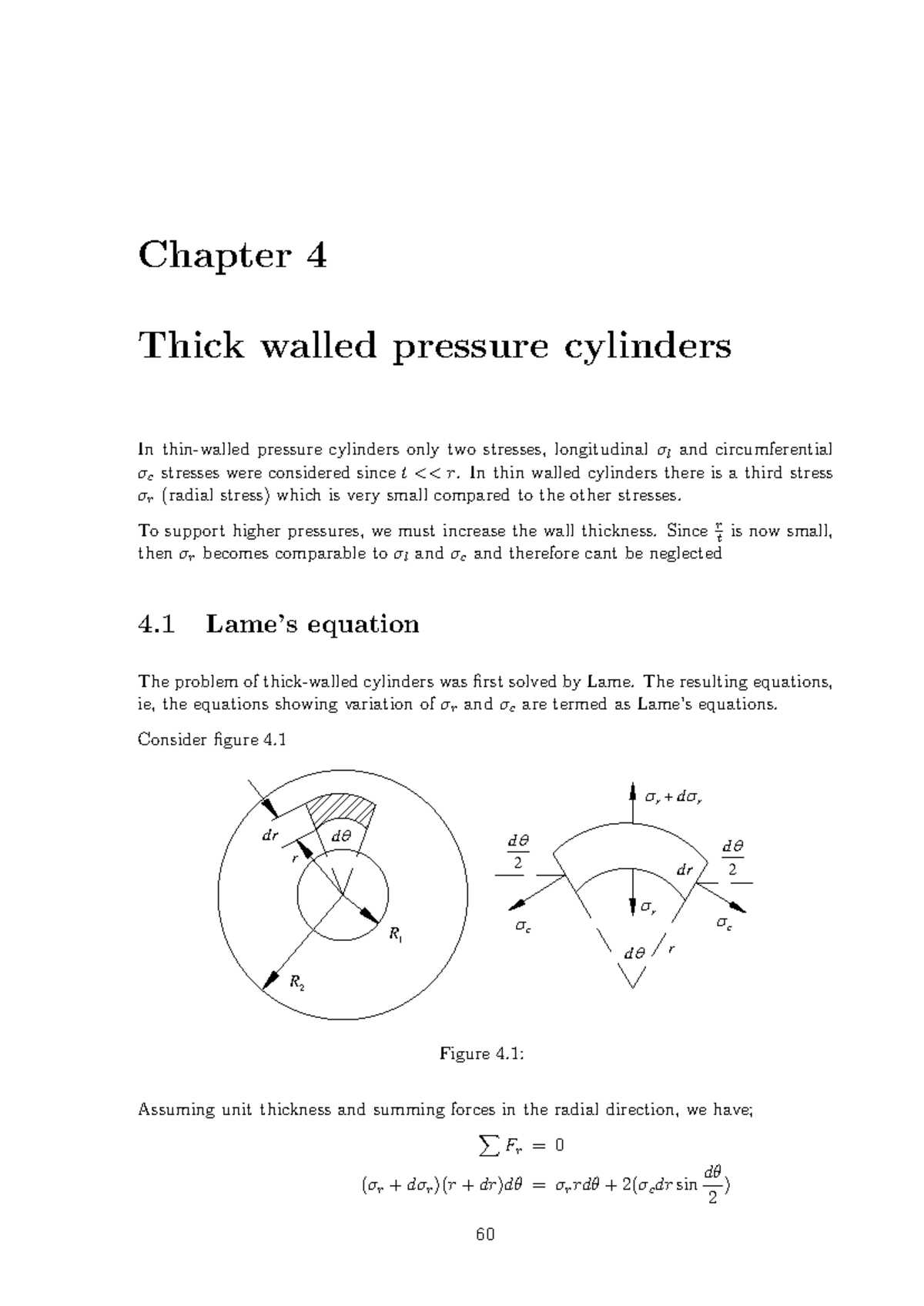 Solids Notes - Chapter 4 Thick walled pressure cylinders In thin-walled ...