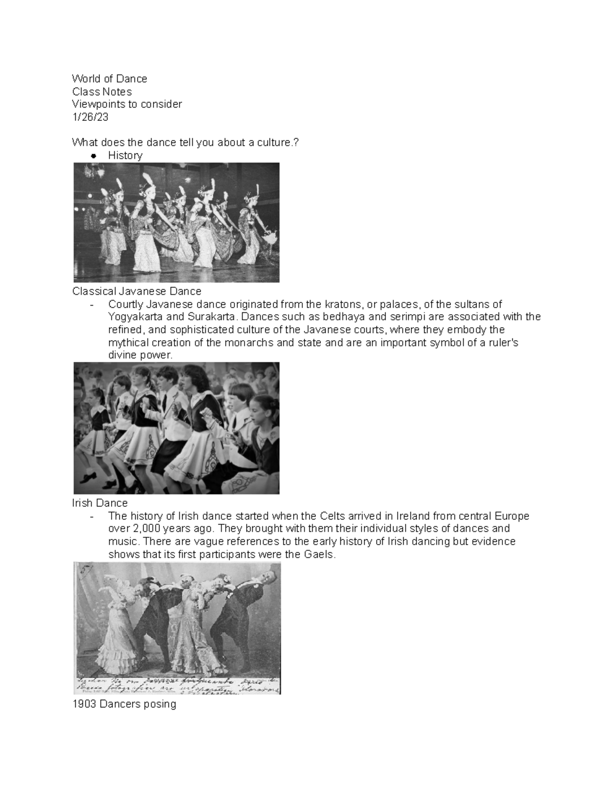 Dance Class Notes - Prof Daughtridge - World of Dance Class Notes ...
