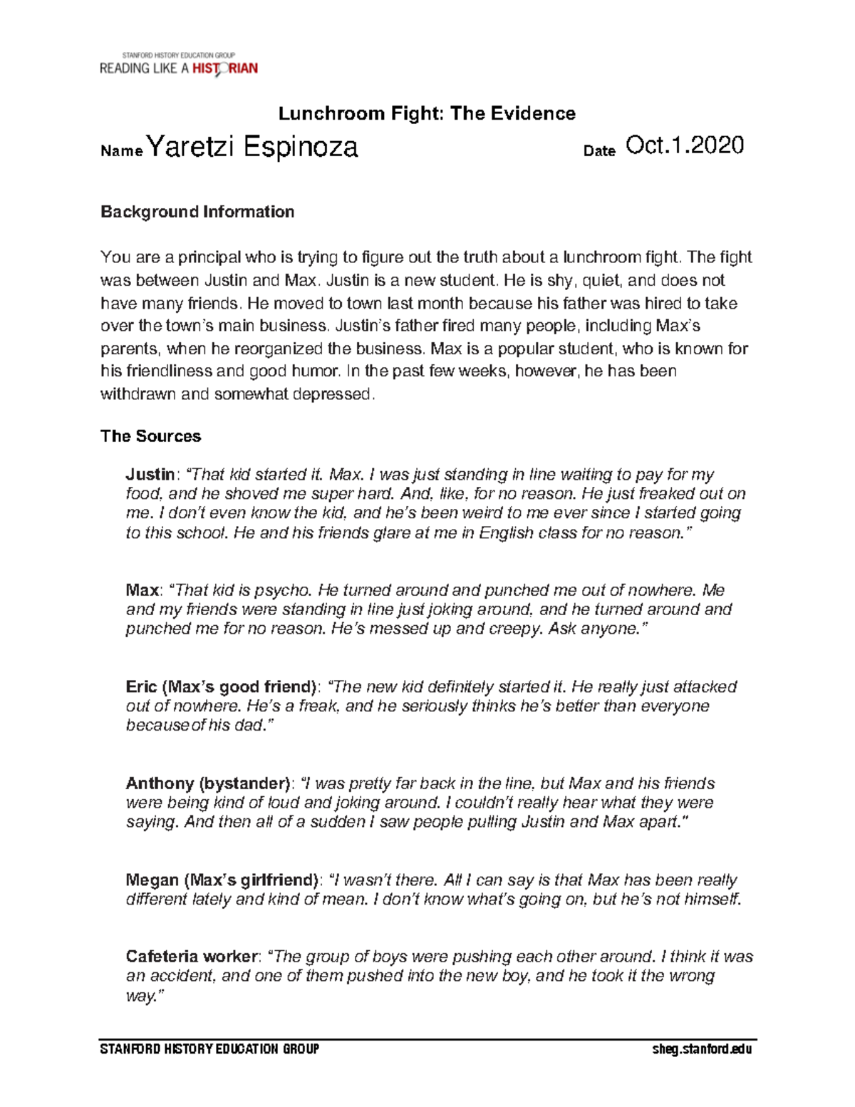 Lunchroom Fight II Student Materials En Fillable 0 Lunchroom Fight