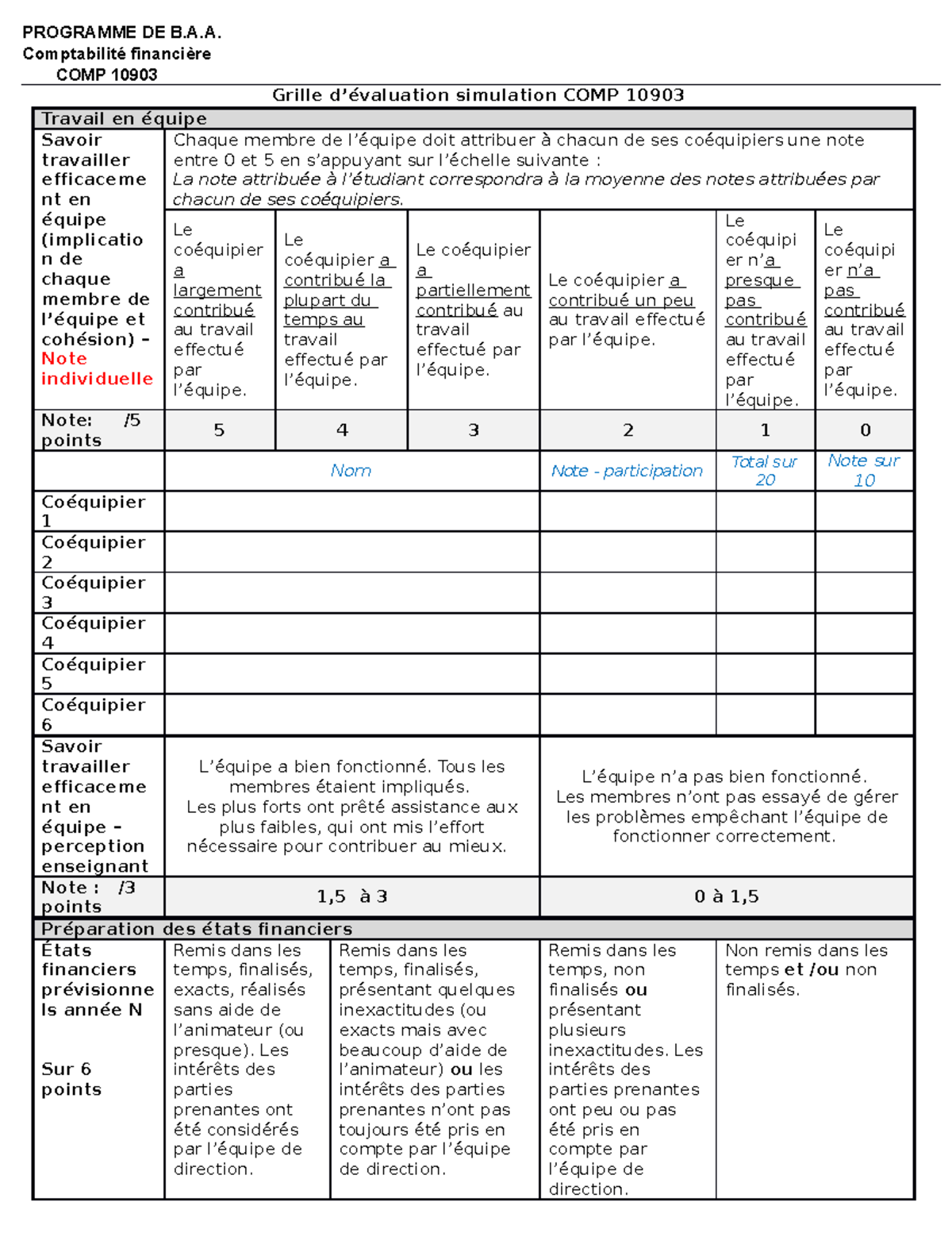10903 Grille de - PROGRAMME DE B.A. Comptabilité financière COMP 10903 ... 10903 Grille de - PROGRAMME DE B.A. Comptabilité financière COMP 10903 ...
