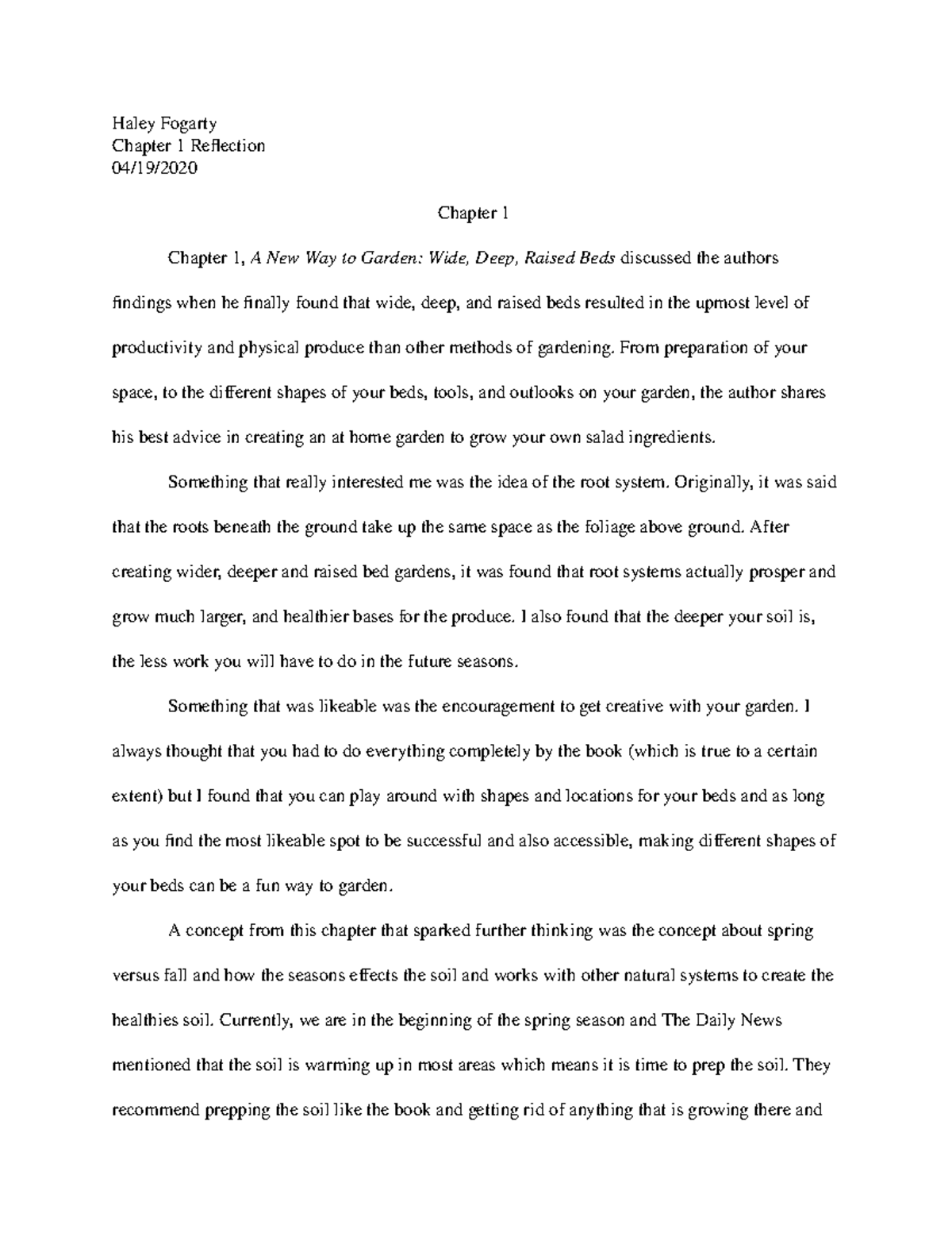 Chapter 1 Reflection - Charles Ziccardi - Haley Fogarty Chapter 1 ...