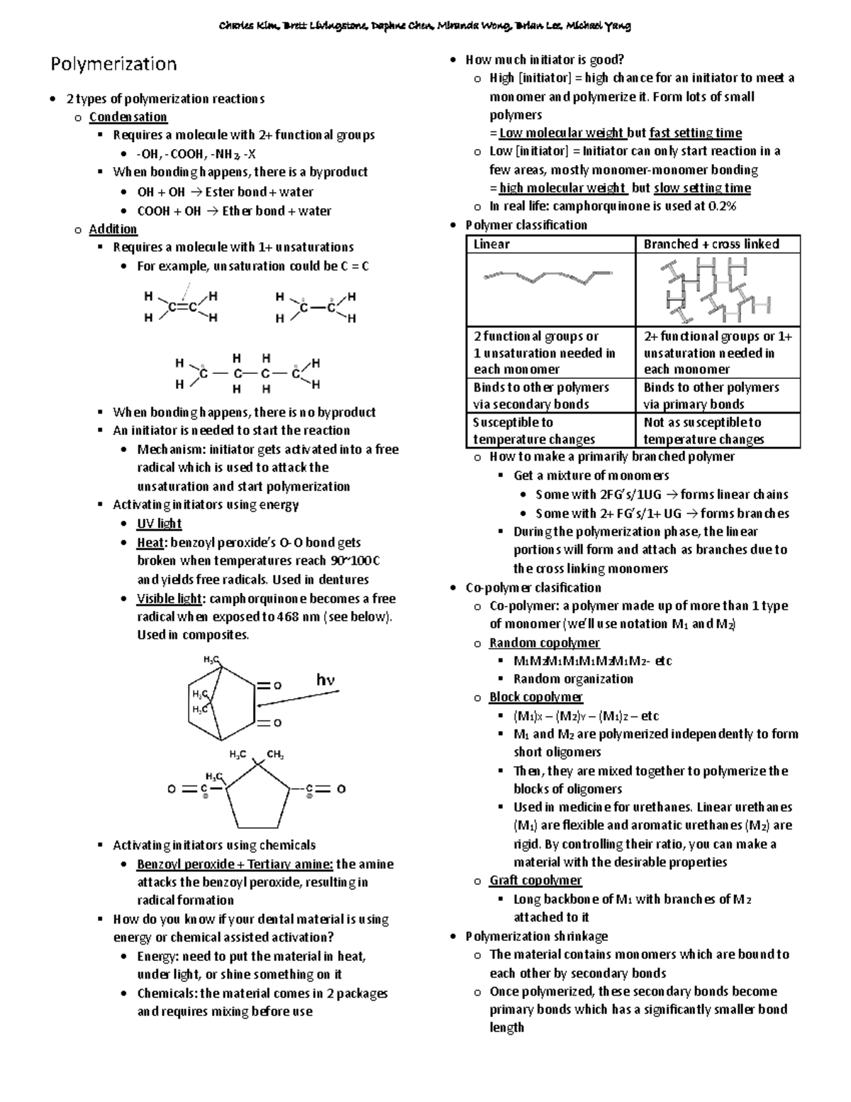 Biomaterials - Notes - Polymerization 2 types of polymerization ...