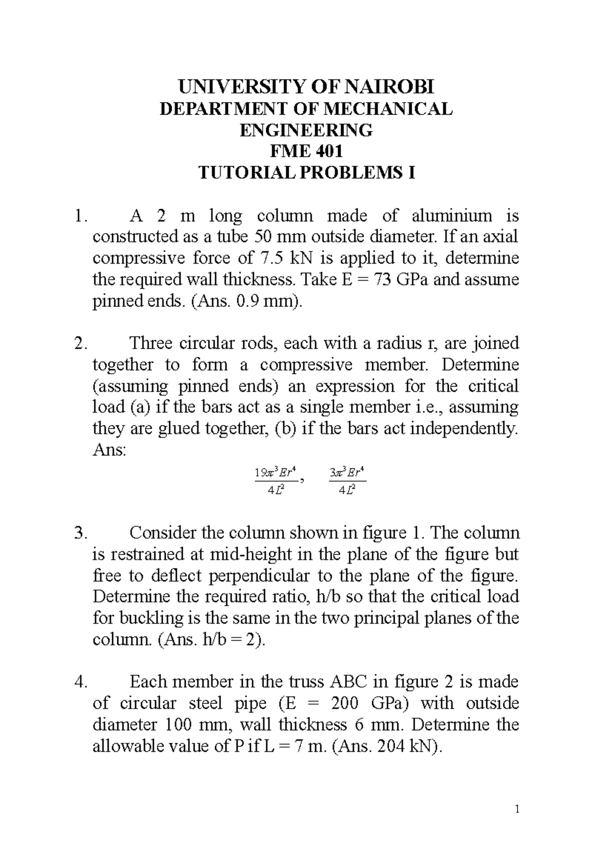 FME 401 TUT I - A Solid Mechanics tutorial toward a Mechanical ...