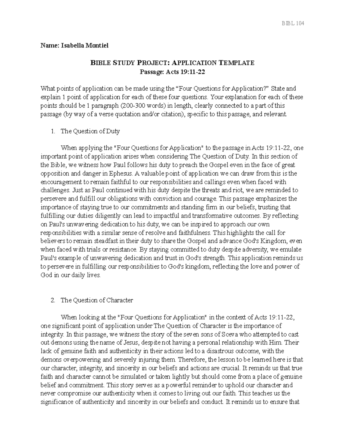 Bible Study Project Application Template - BIBL 104 Name: Isabella ...