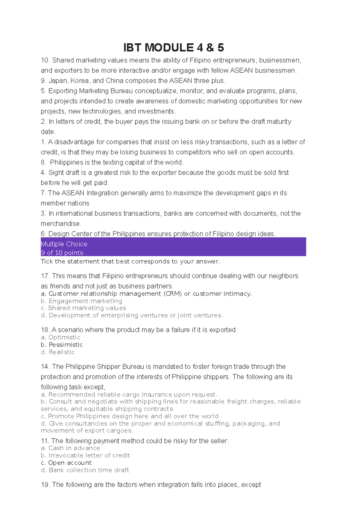 IBT Module 4 - International Business and Trade - IBT MODULE 4 & 5 10 ...