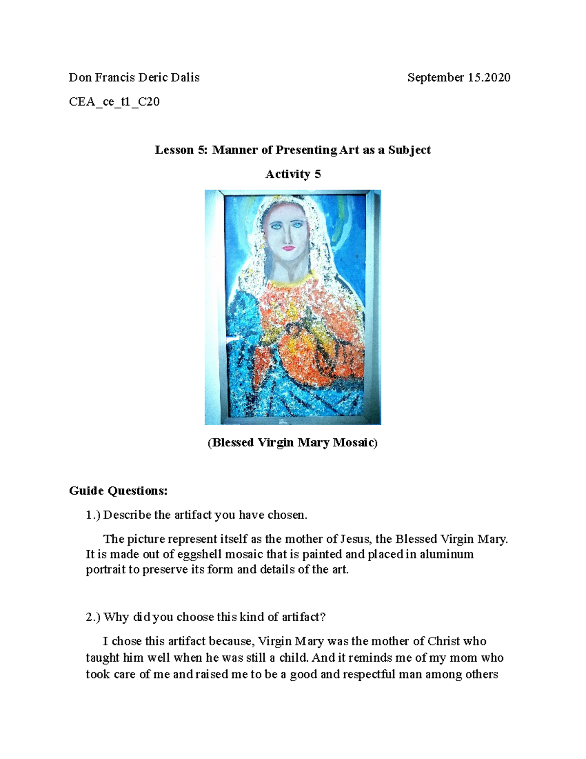 Activity 4Lesson 5 Dalis - Don Francis Deric Dalis September 15. CEA_ce ...