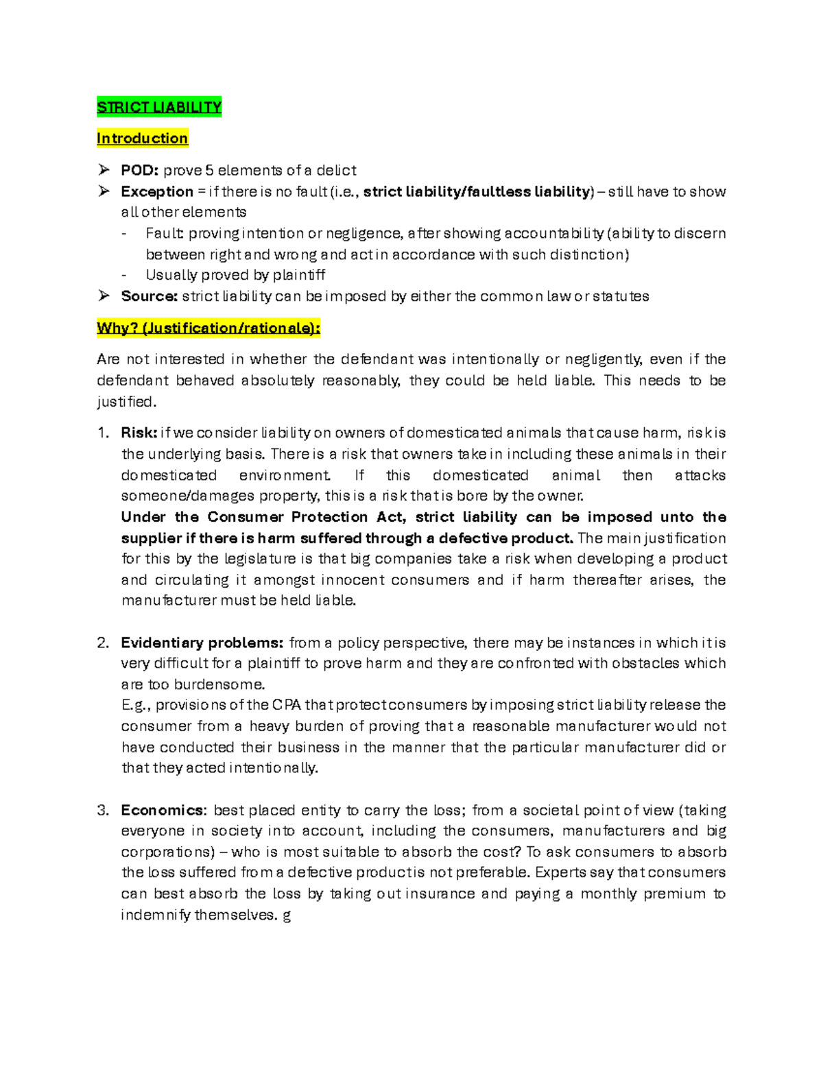 Strict Liability - STRICT LIABILITY Introduction POD: prove 5 elements ...