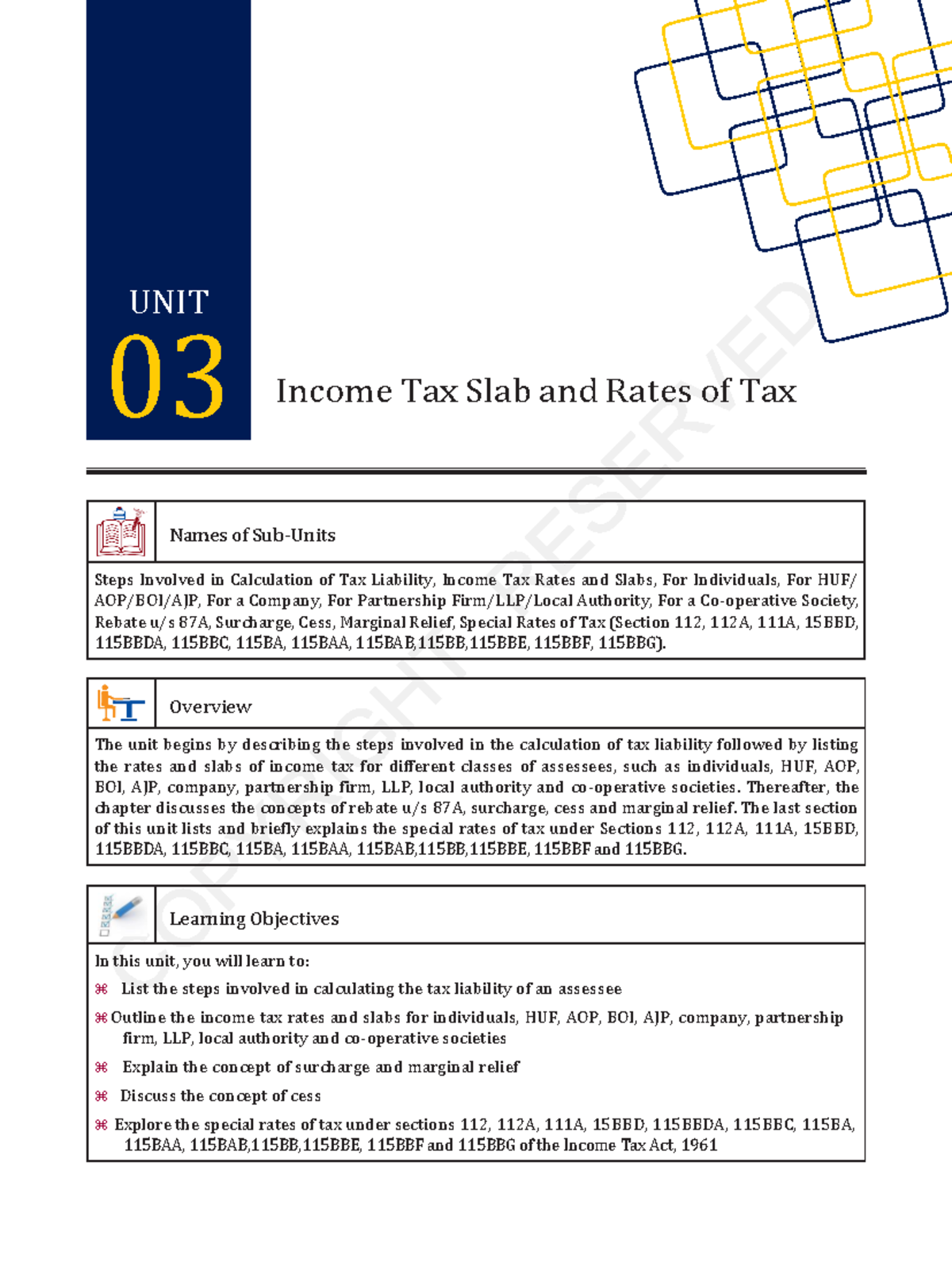 03 - Direct tax - Income Tax Slab and Rates of Tax Names of Sub-Units ...