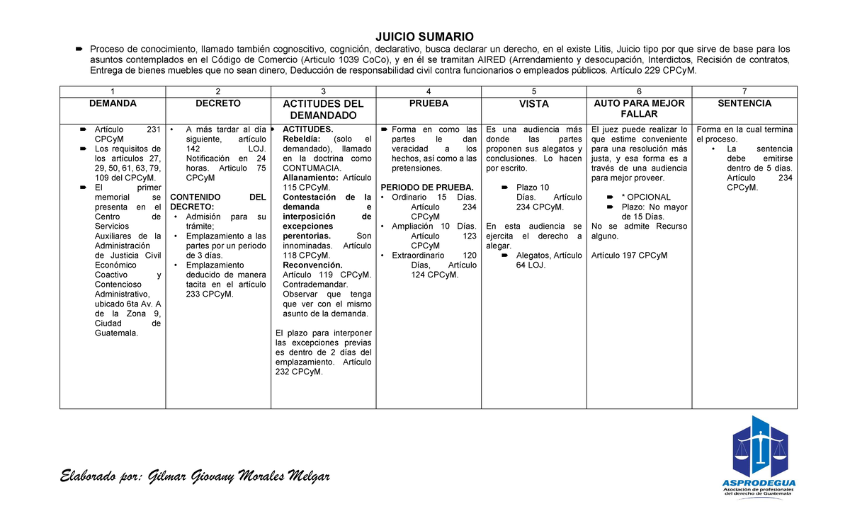 Proceso Sumario Esquema - JUICIO SUMARIO Proceso de conocimiento ...