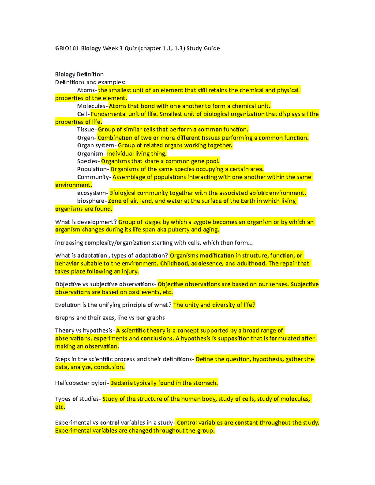 G BIO101 Week 3 QUiz Study Guide-1 - GBIO101 Biology Week 3 Quiz ...