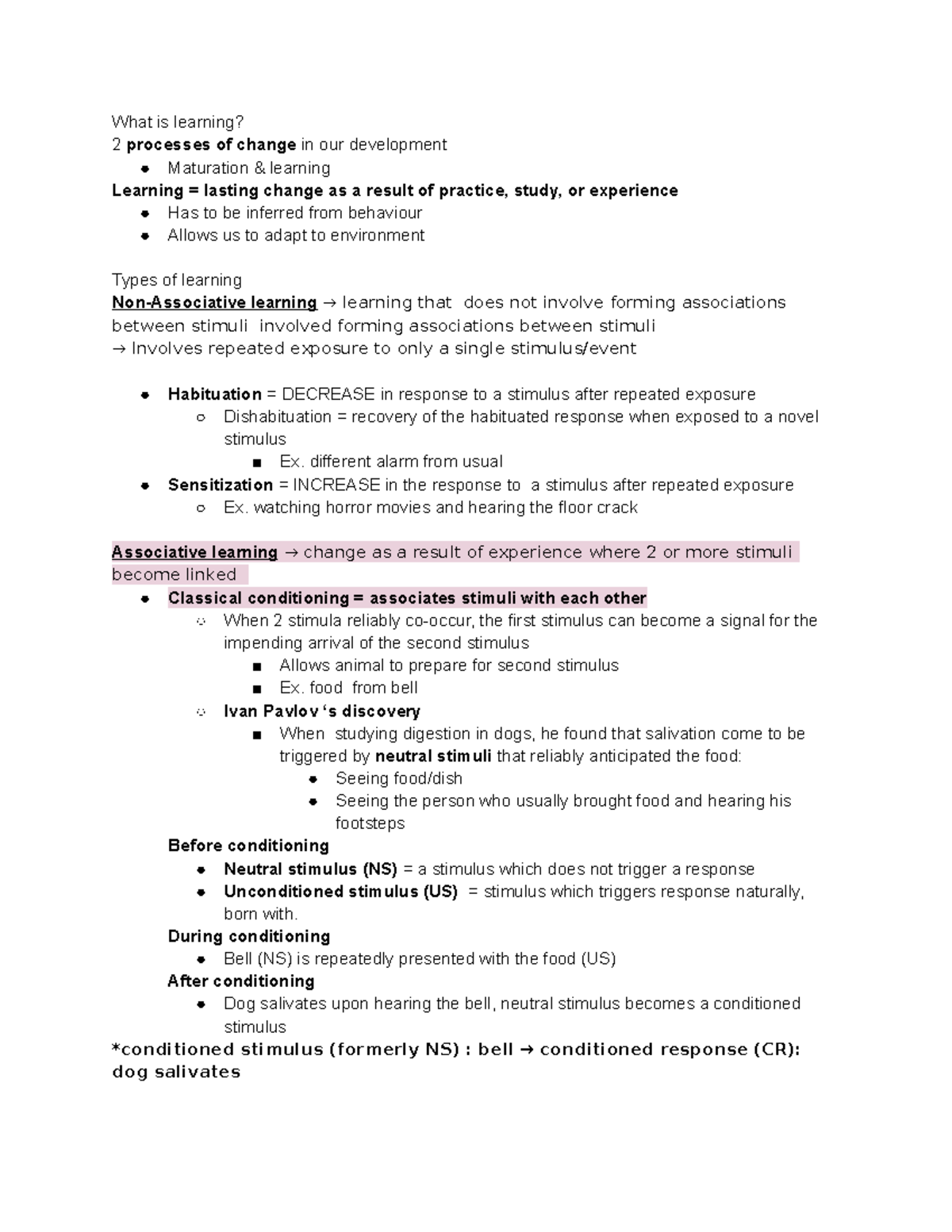 PS101 7 learning - Detailed and comprehensive notes - What is learning ...