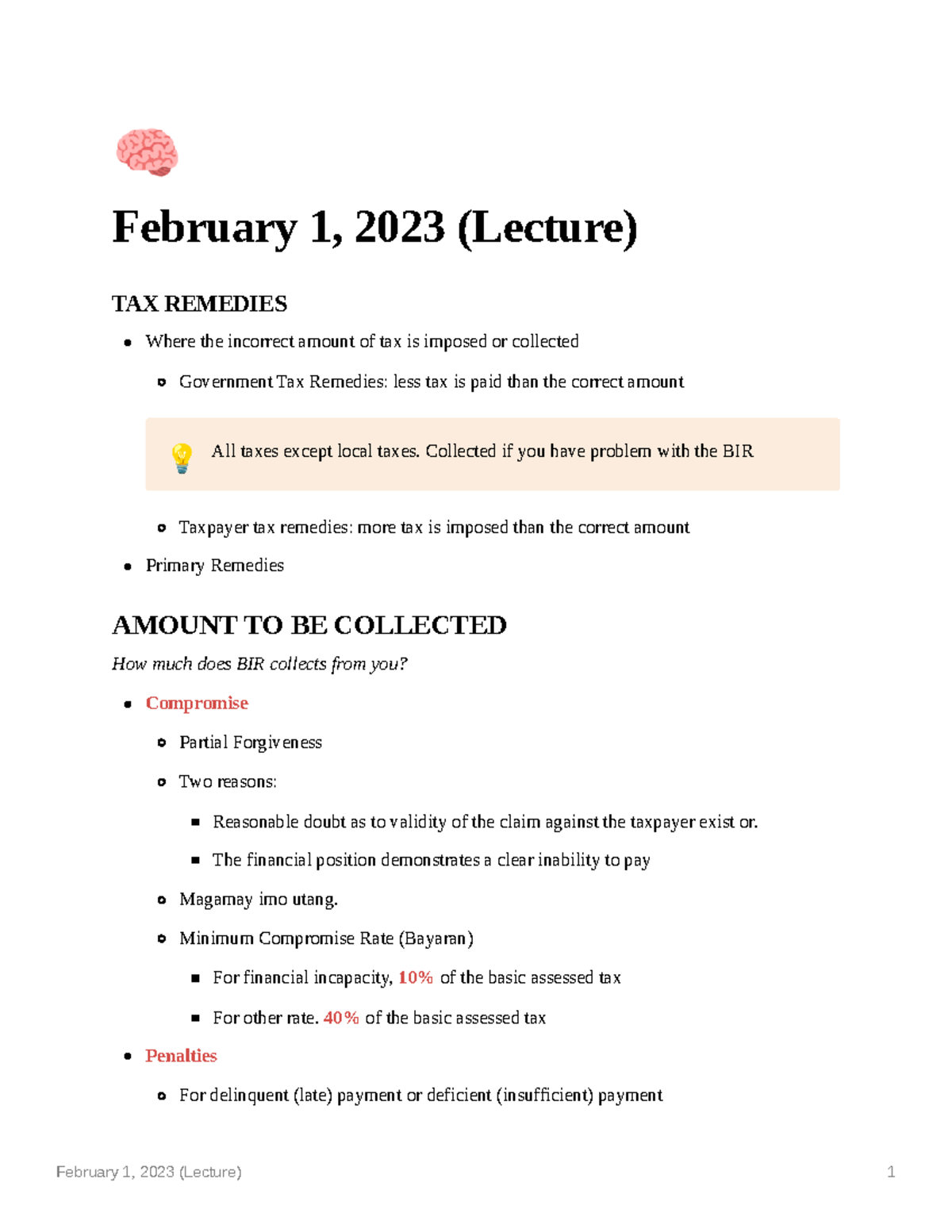 February 1 2023 (Lecture) - February 1, 2023 (Lecture) 1 🧠 February 1, 2023 (Lecture) TAX ...