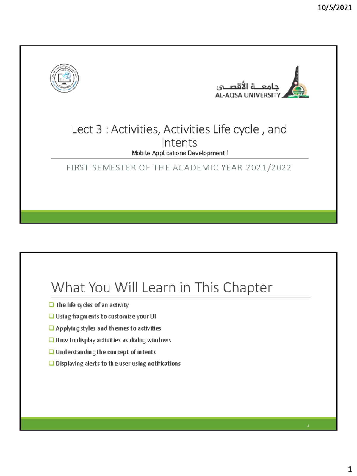 Session 3 - www - Lect3 : Activities, Activities Life cycle , and Intents Mobile Applications ...