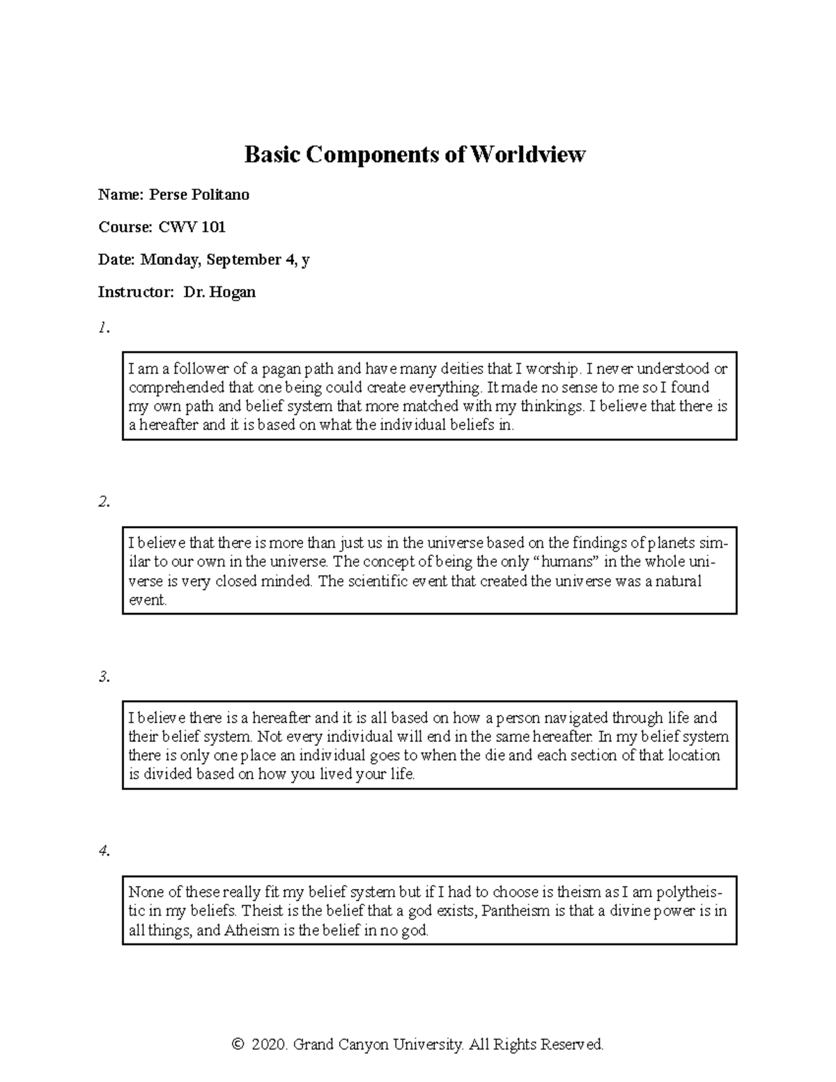 Perse CWV-101-301-RS-T1Basic Components Of Worldview - Basic Components of Worldview Name: Perse ...
