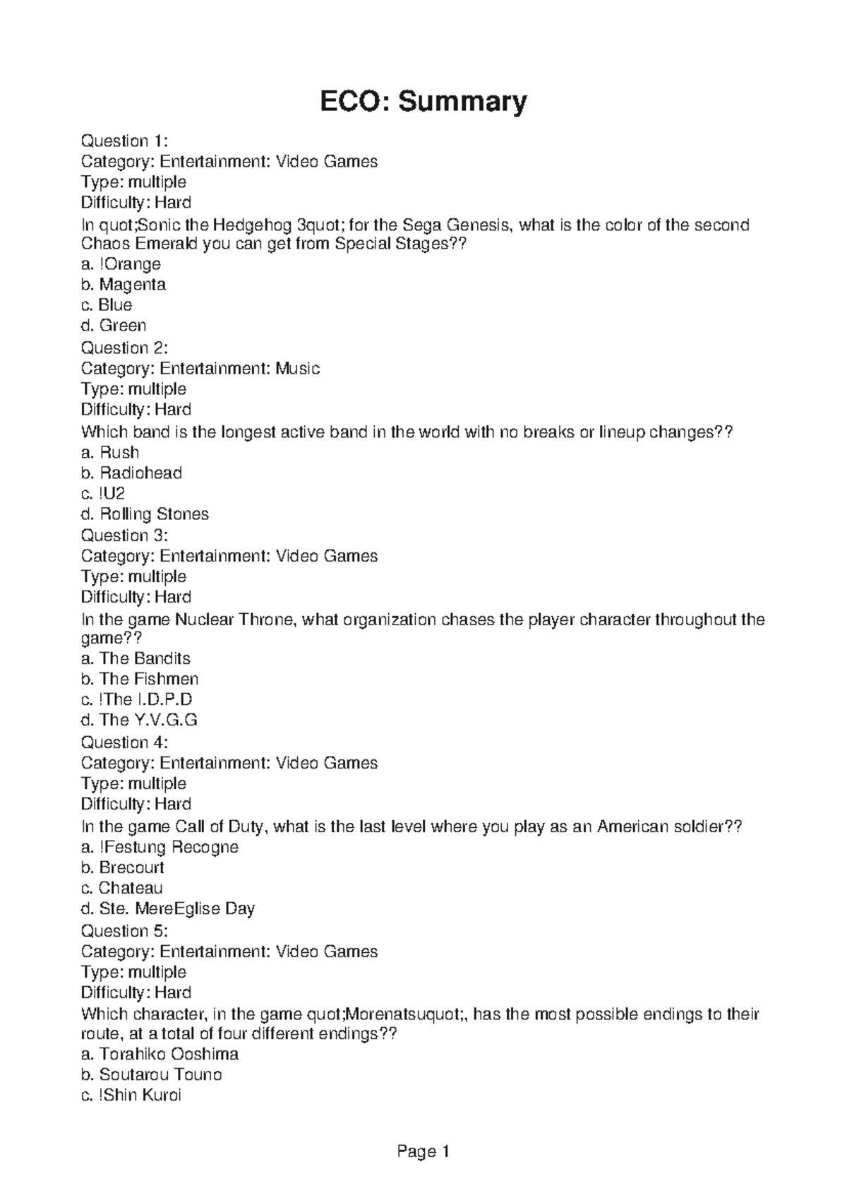 ECO320 Practice Problems 3 - ECO: Summary Question 1: Category ...