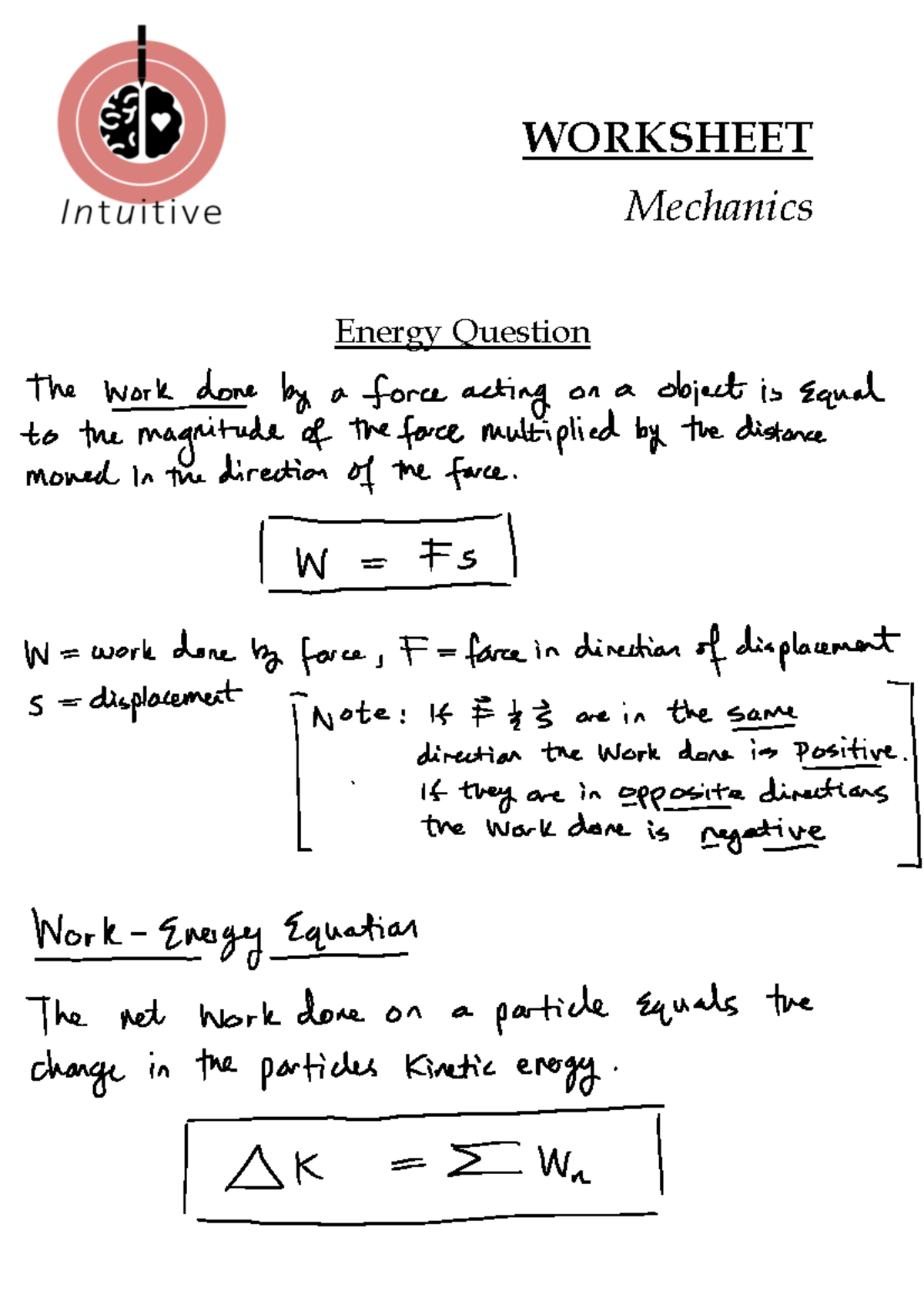 Energy Question - Worksheet - PHYS 1112 - WORKSHEET Mechanics Energy ...
