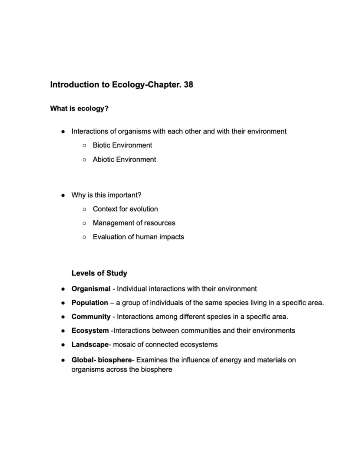 BSCI160 Exam 1 notes - Introduction to 38 What is ecology? e ...